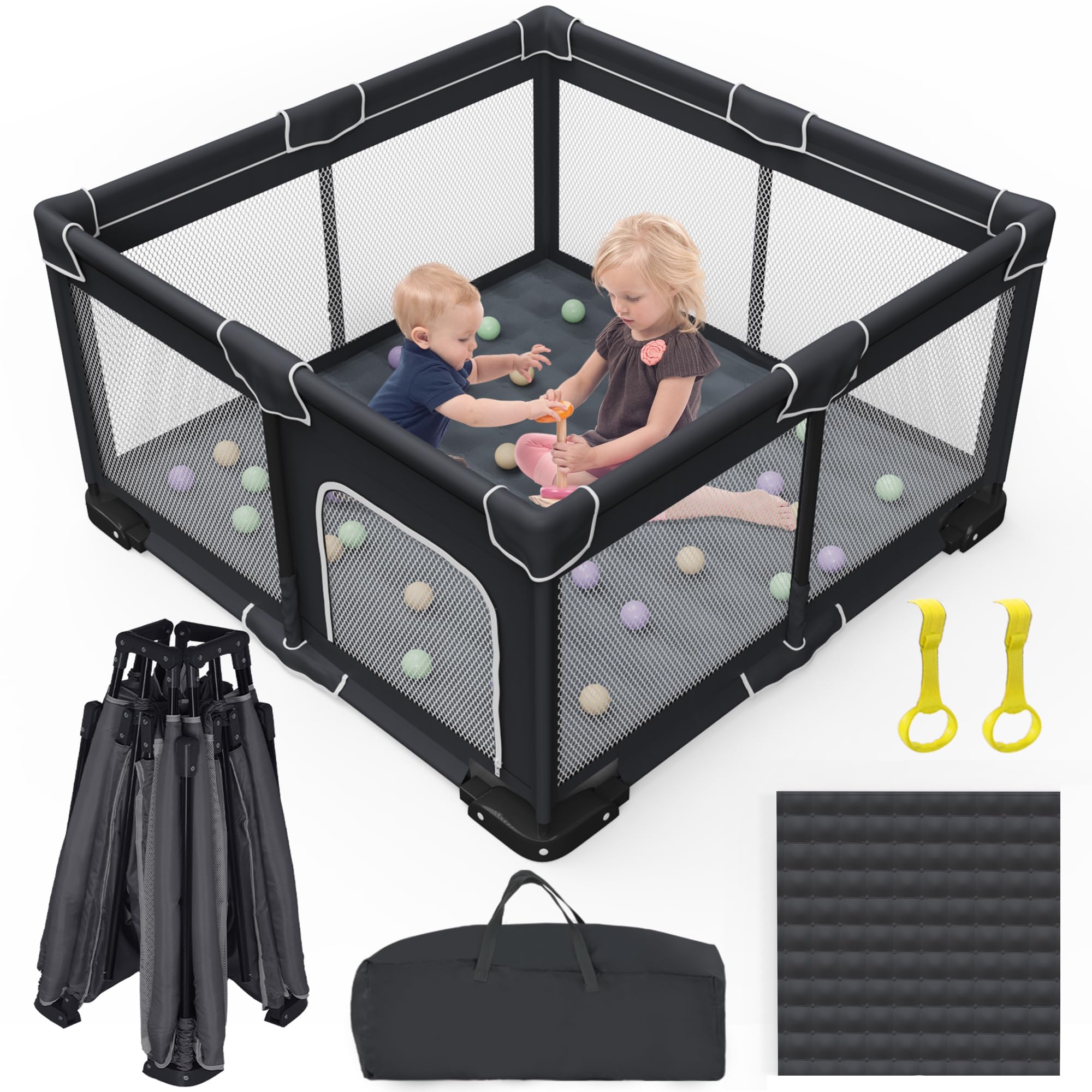 Amazon.com : Grobeybees Foldable Baby Playpen with Mat, Foldable ...