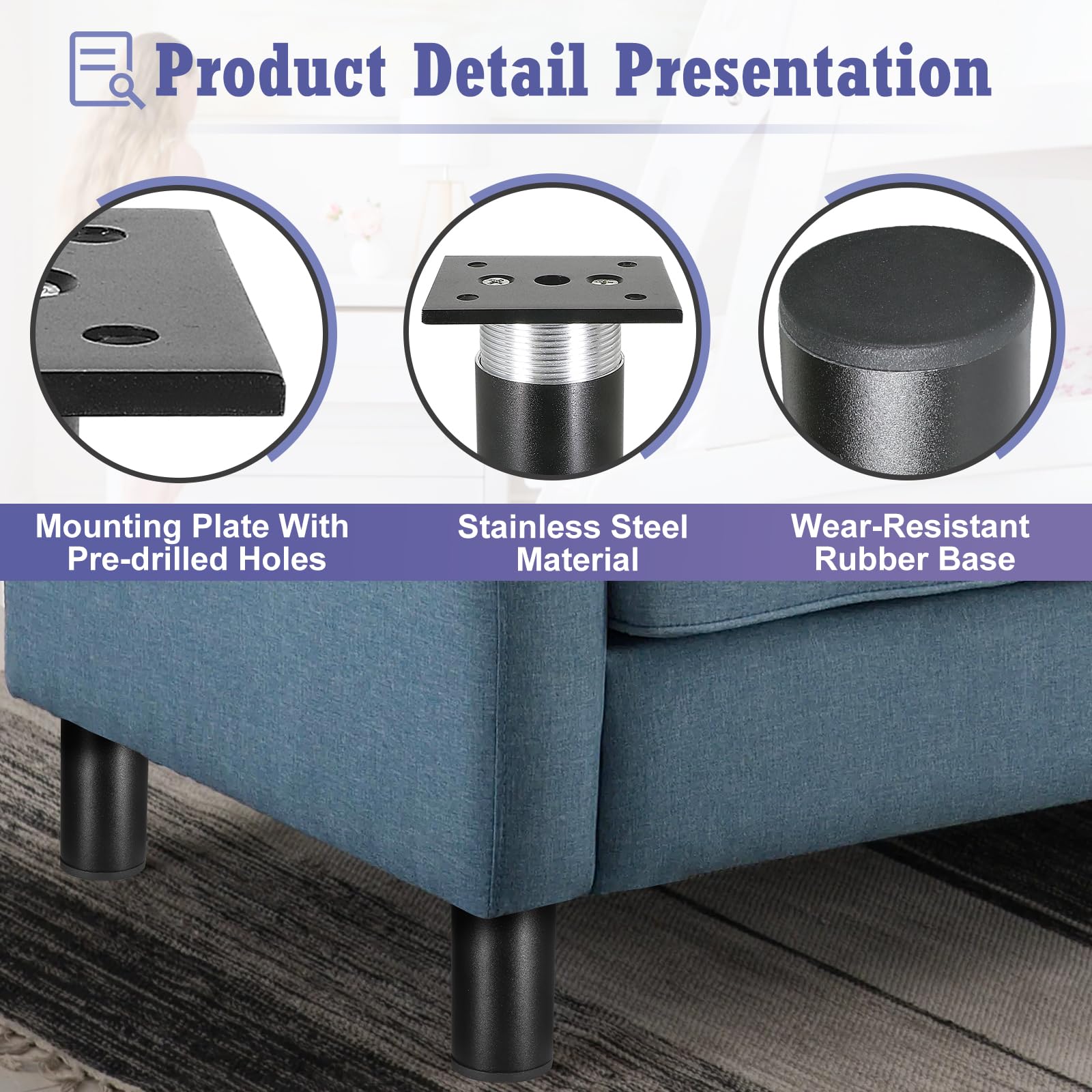 Snapklik.com : Masendelk 8 Inch Aluminum Alloy Furniture Legs, Black ...