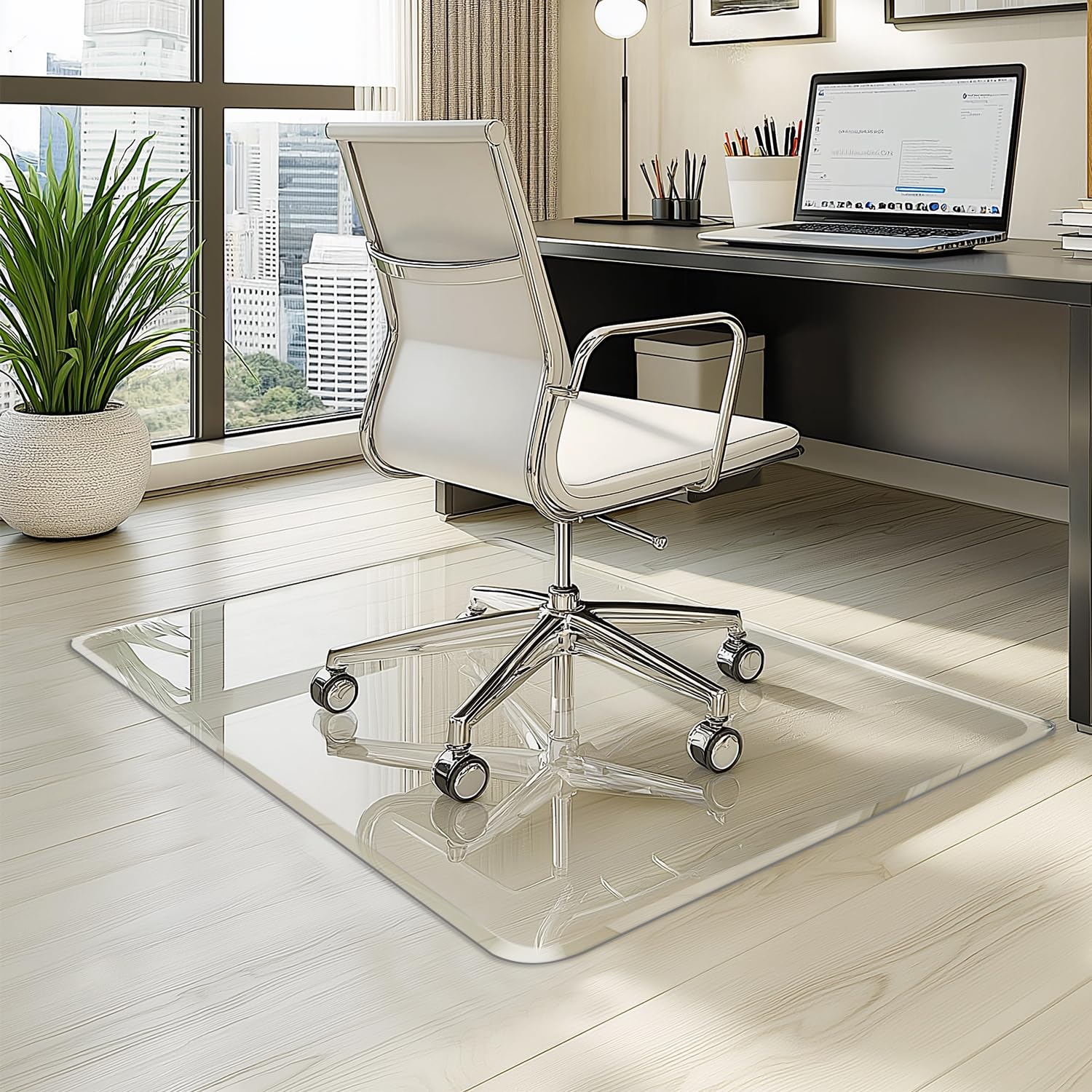 VASUHOME Premium Tempered Glass Chair Mat with Beveled Edge, 36 x 46 ...