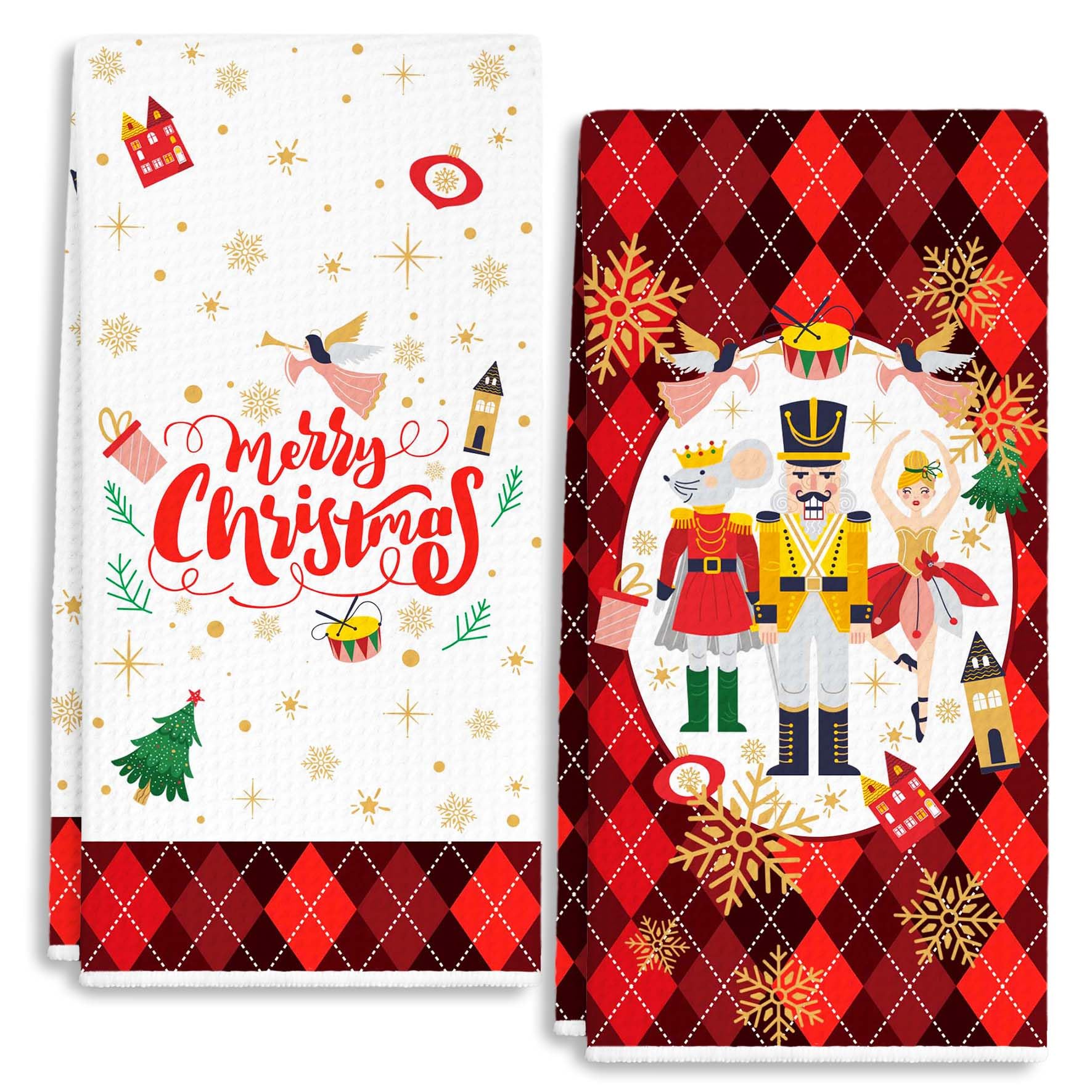 Amazon.com: RZQIJ Red Plaid Nutcracker Towels Dish Towels Dishcloth ...