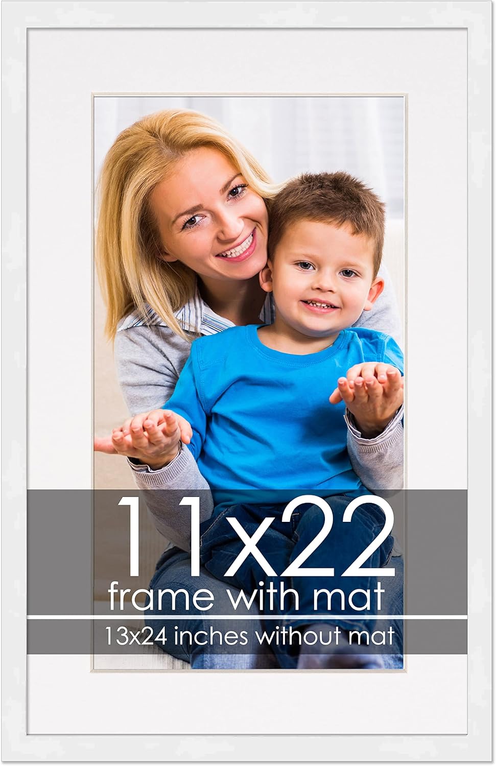 Amazon.com - 11x22 Frame with Mat - White 13x24 Frame Wood Made to ...