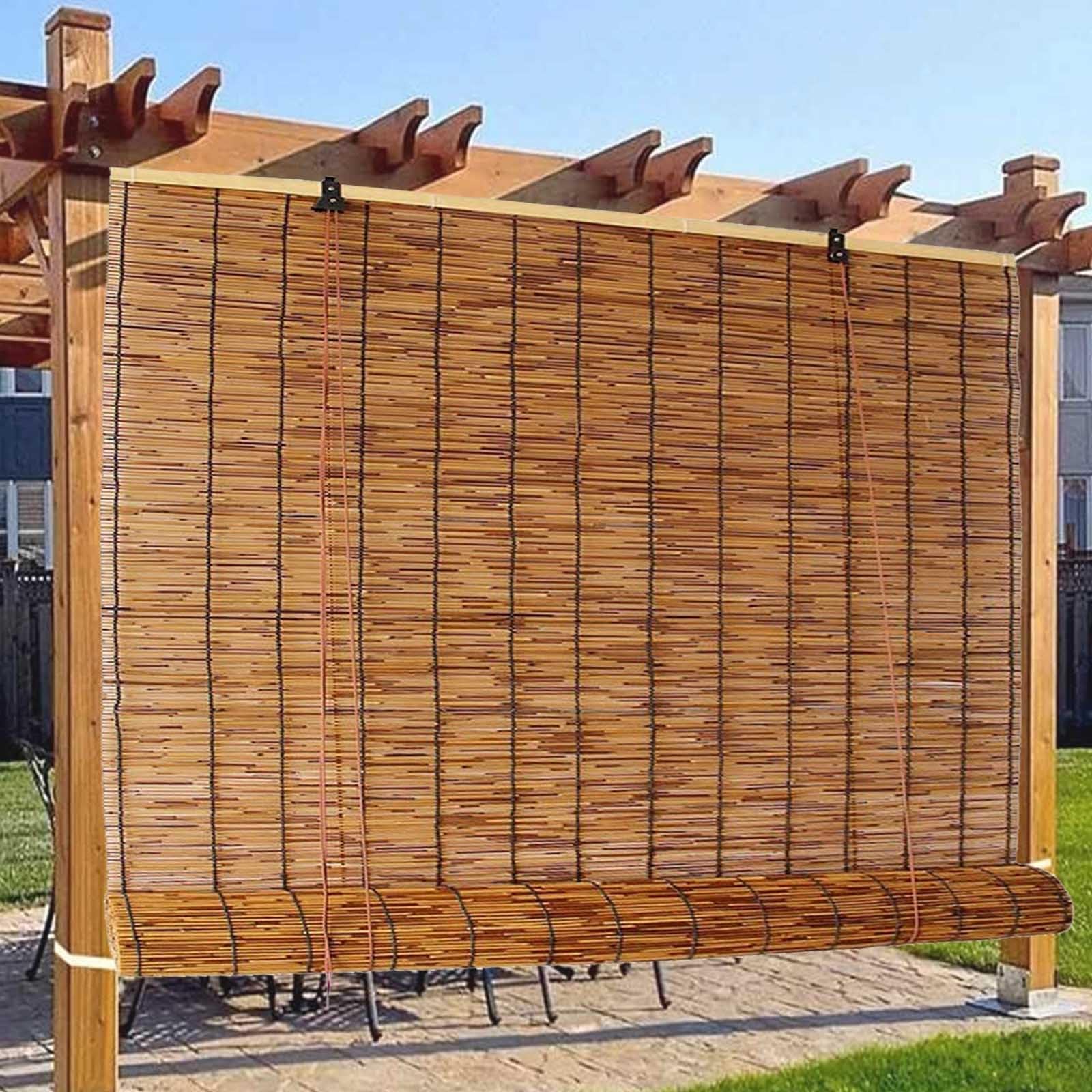 Amazon.com: Riborub Bamboo Blinds Roller Shades Blackout Privacy Screen ...