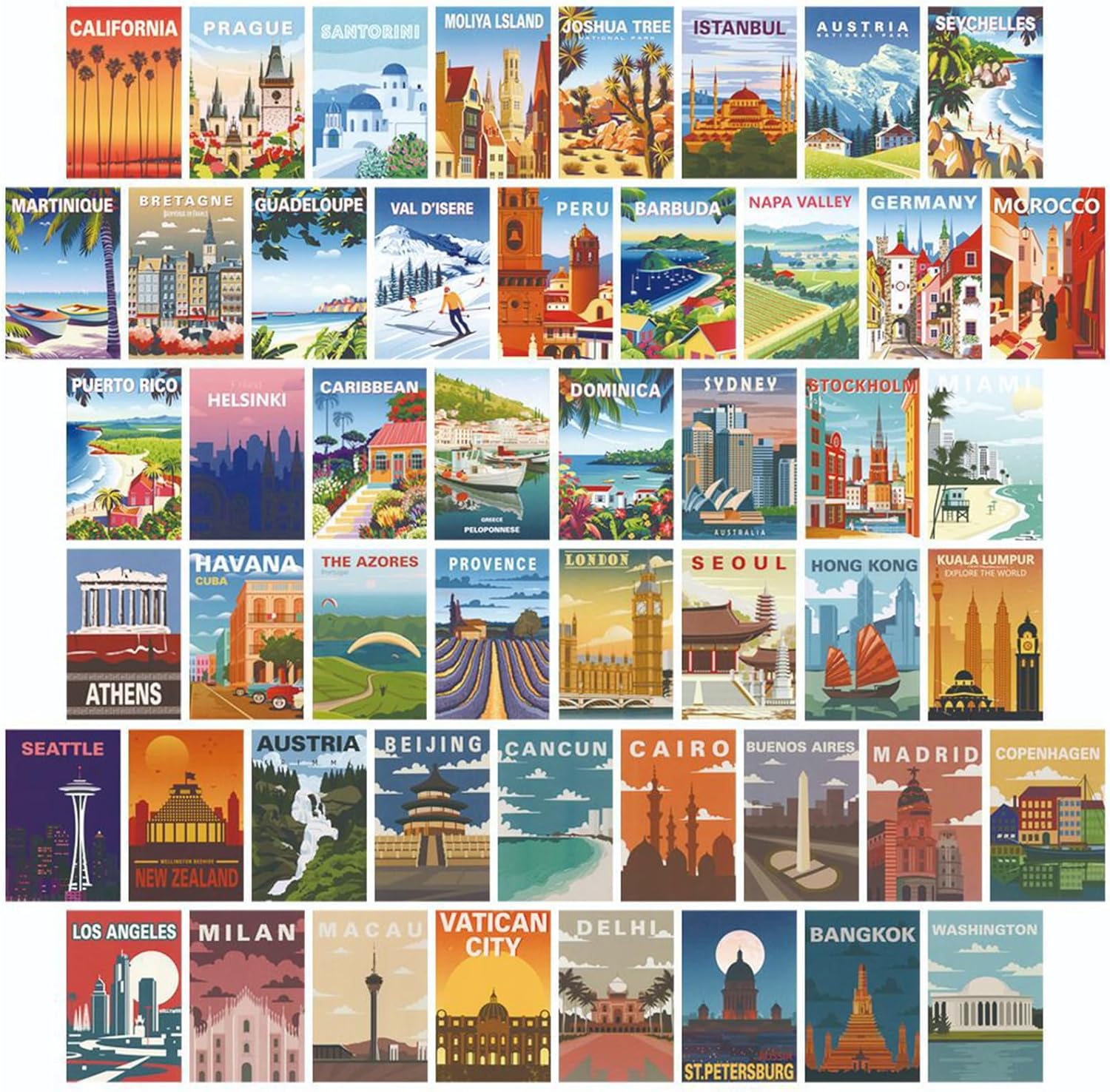 50PCS World Landmark Postcards, Vintage Travel Postcard Set, World ...