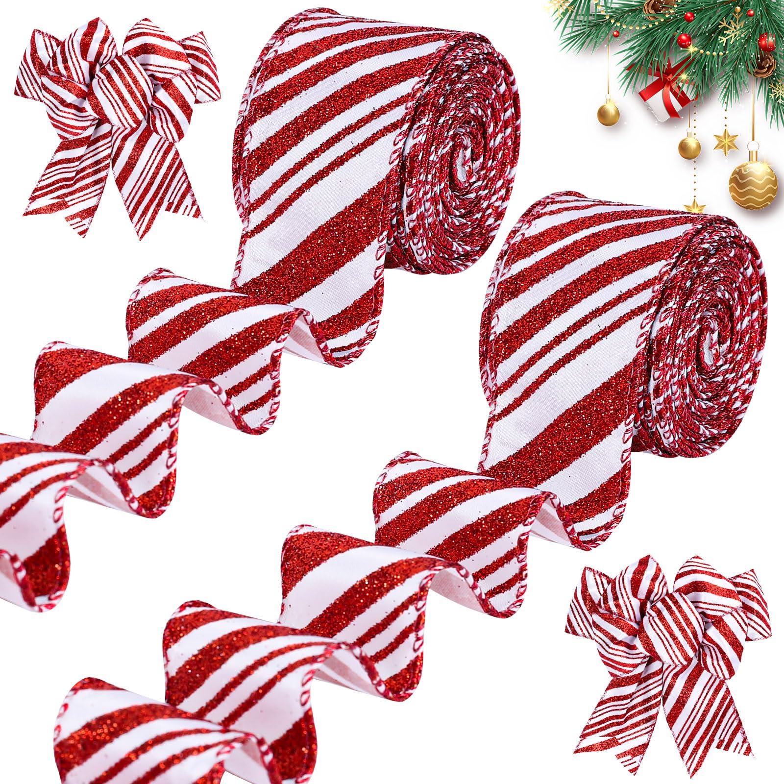 Amazon.com: Whaline 2 Rolls 20 Yards Christmas Wired Edge Ribbons ...