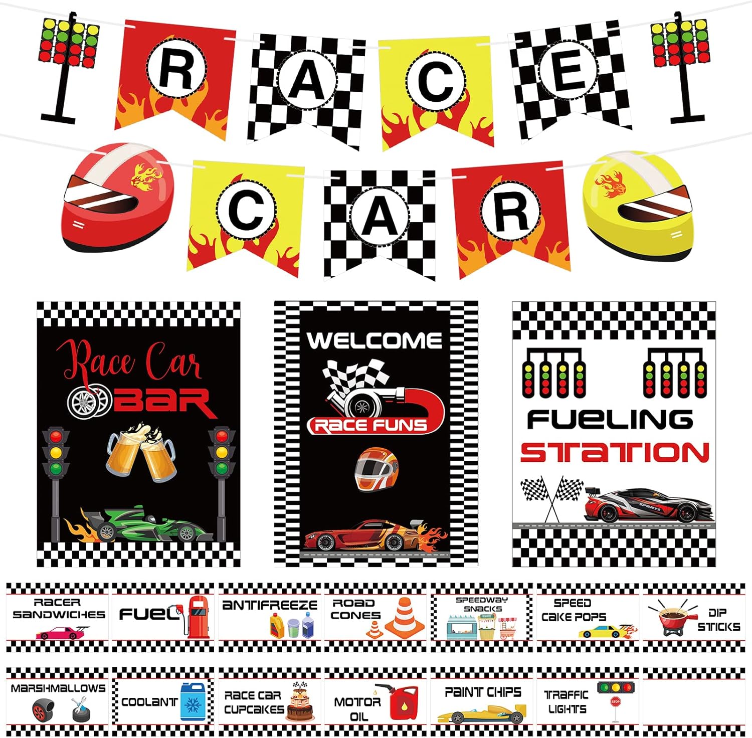 Amazon.com: Estune 28 Pieces Race Car Bar Decorations Kits Racing Bar ...