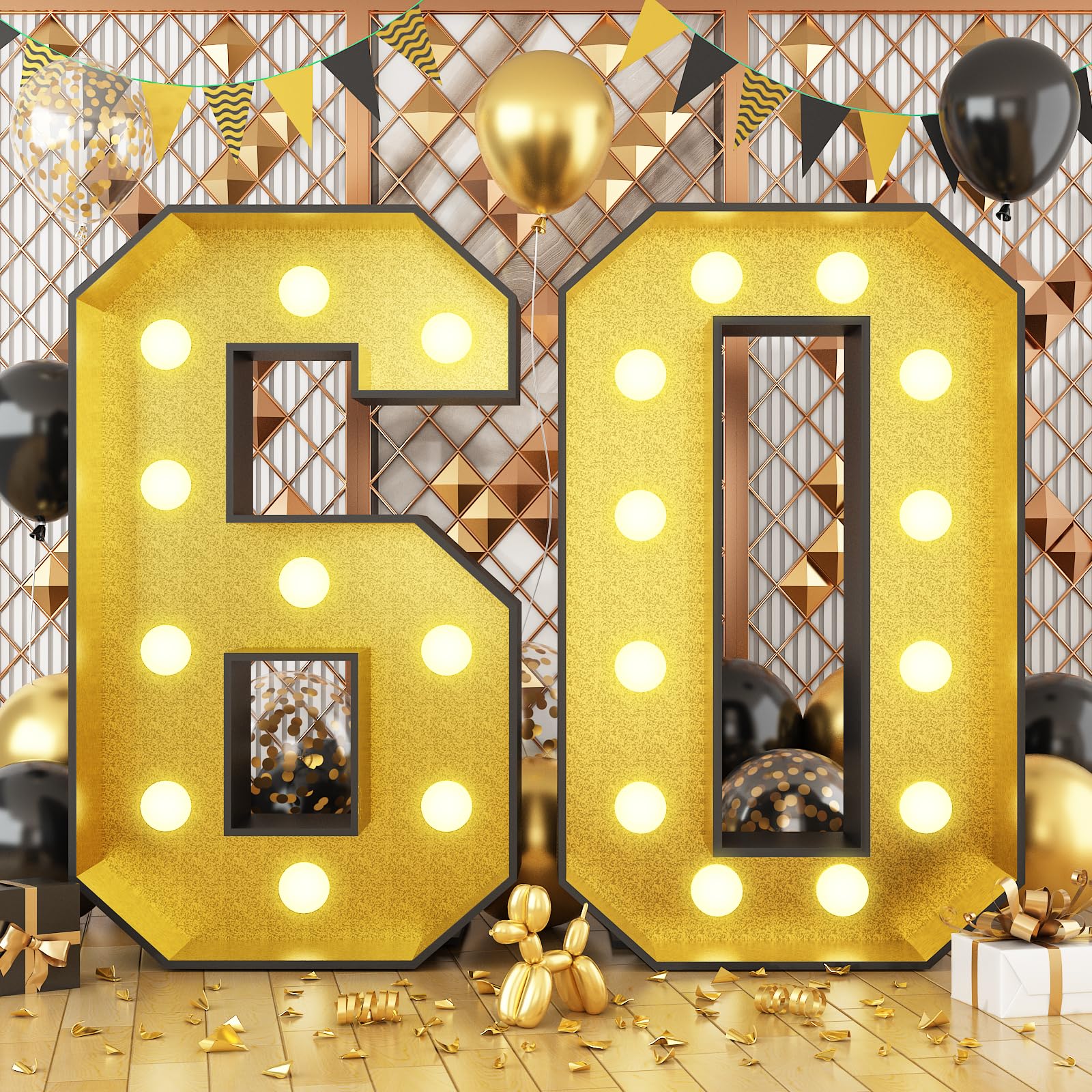 Snapklik.com : 4FT Marquee 60 Numbers, Light Up 60 Glitter Gold Giant ...