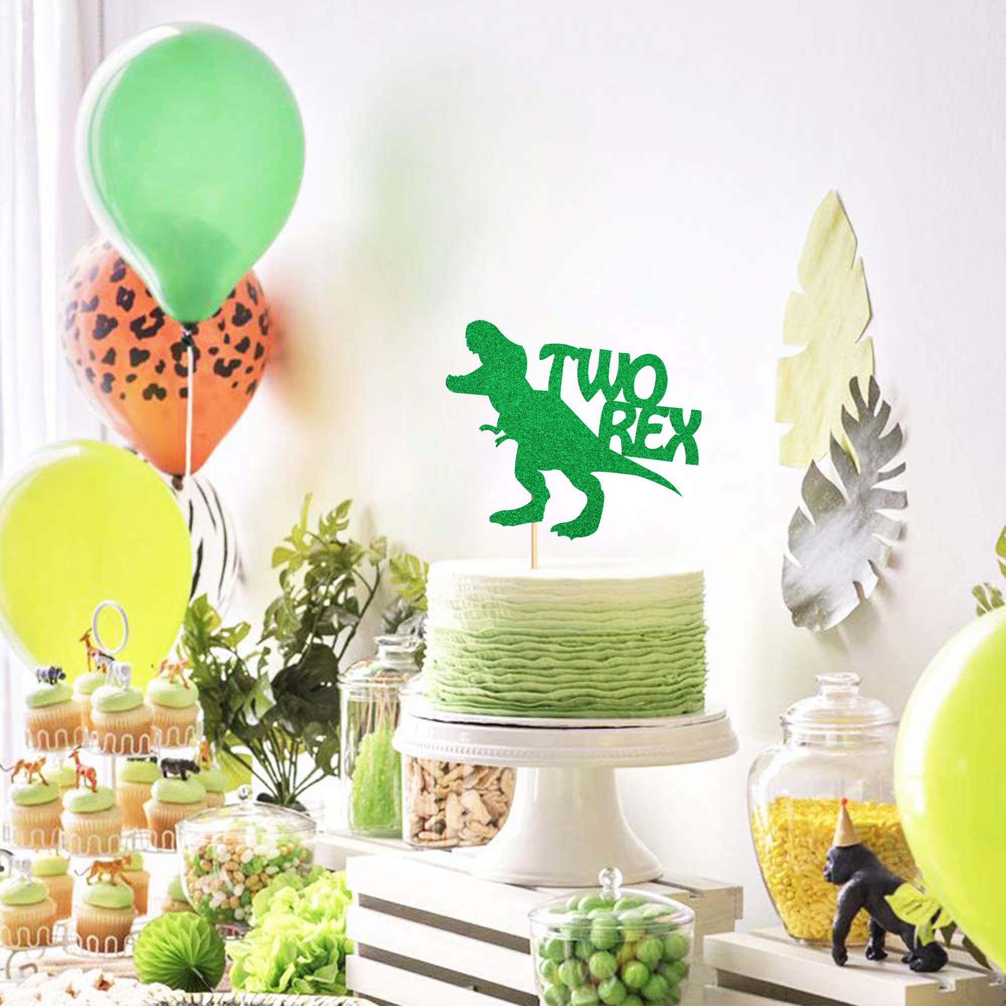 Snapklik.com : Dinosaur Two Rex Cake Topper Green Glitter T-Rex 2 Cake ...