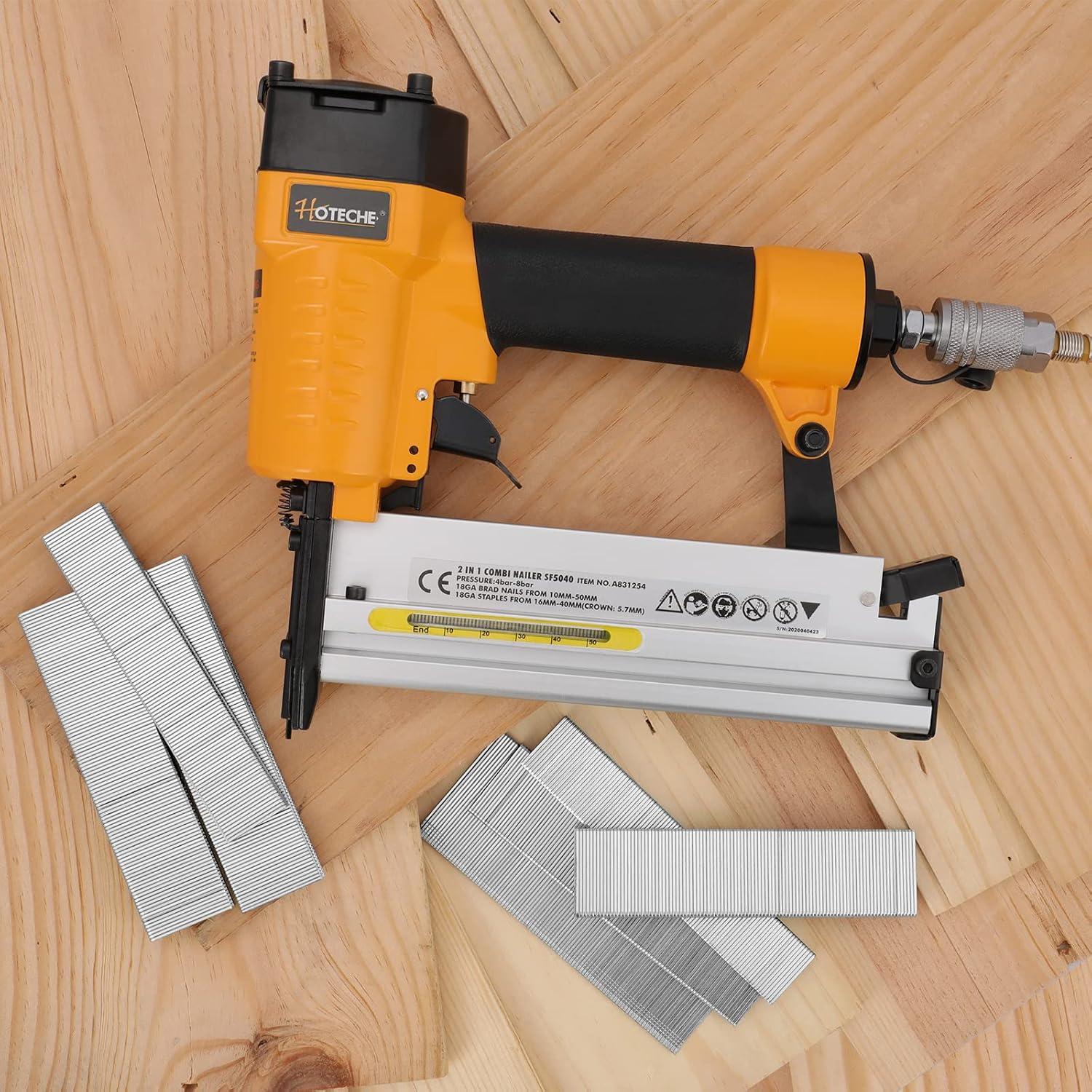 Buy Hoteche 2-in-1 Pneumatic Brad Nailer 18Ga 3/8-Inch to 2-Inch Staple ...