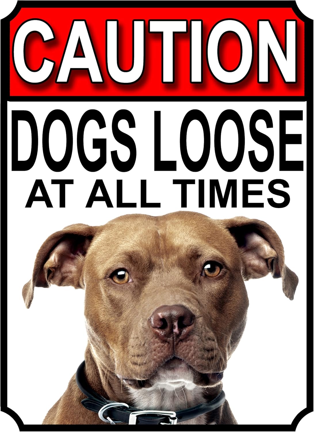 CAUTION DOGS LOOSE AT ALL TIMES METAL GATE SIGN AMERICAN STAFFORDSHIRE ...
