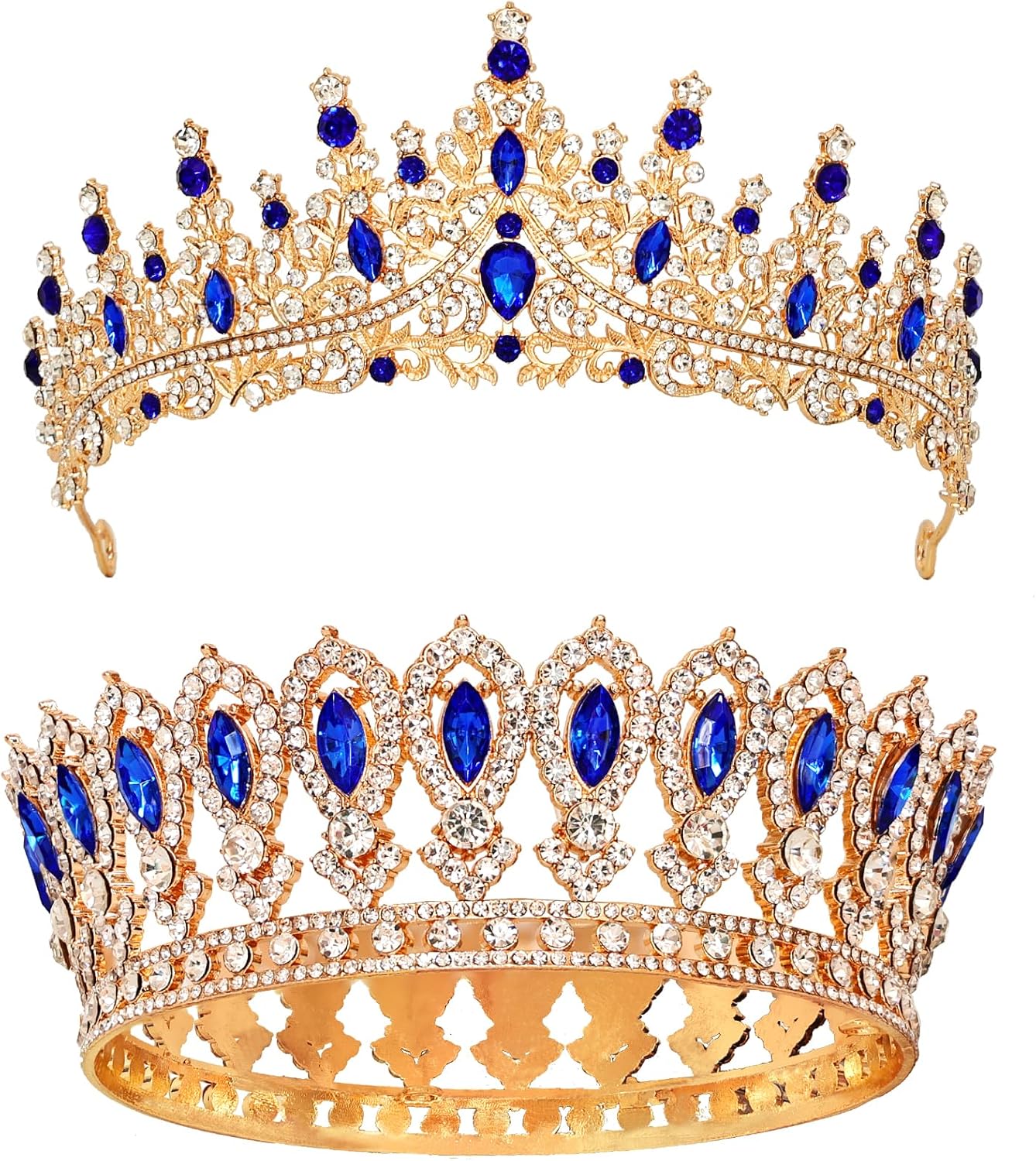 LOTADILO 2 PCS King and Queen Crowns Set Blue Tiaras Crown for Men ...