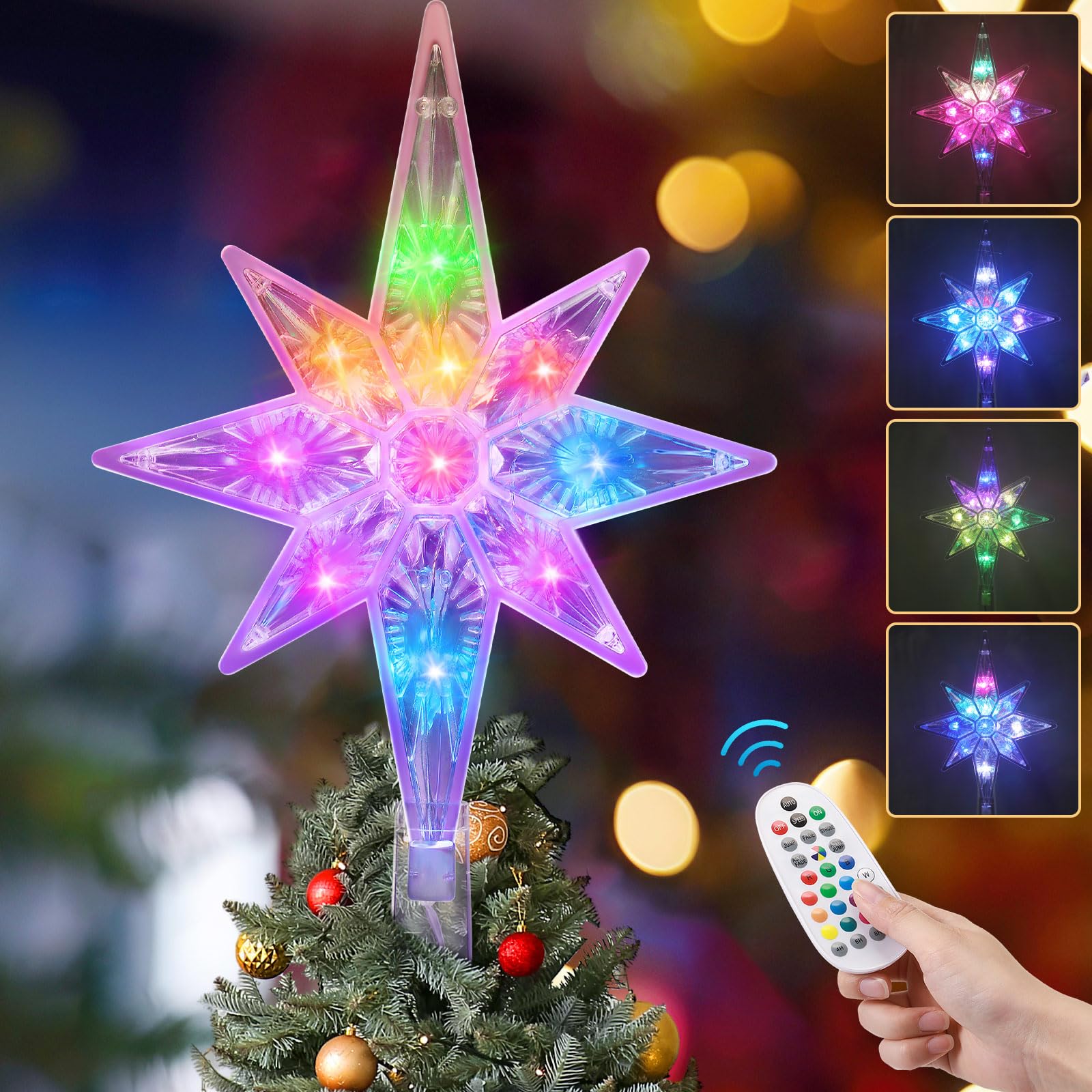 Amazon.com: Riakrum 2 Pcs 10.5" Christmas Tree Topper Stars Bethlehem ...