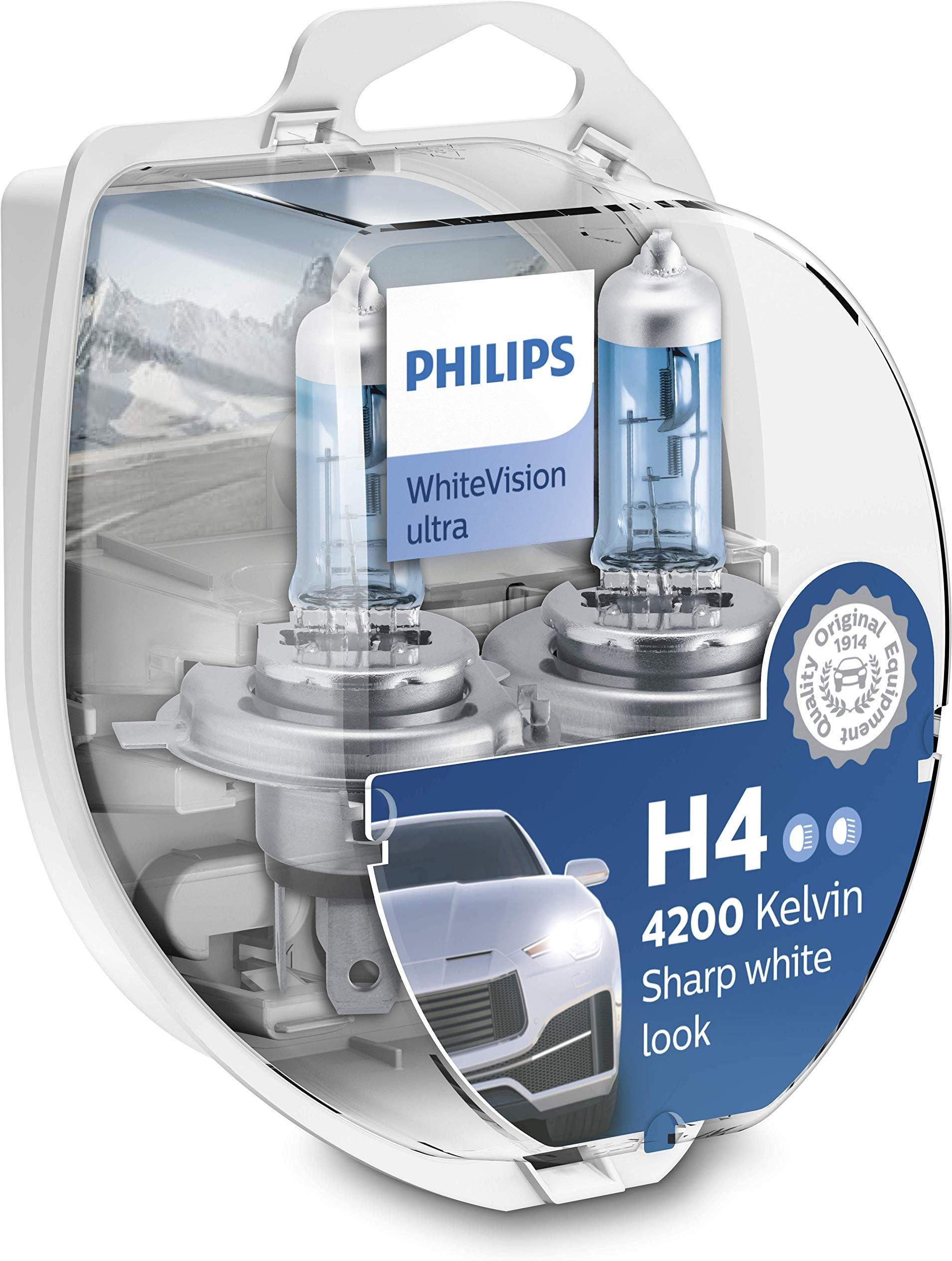 Philips WhiteVision ultra H4 car headlight bulb, 4.200K, set of 2 ...