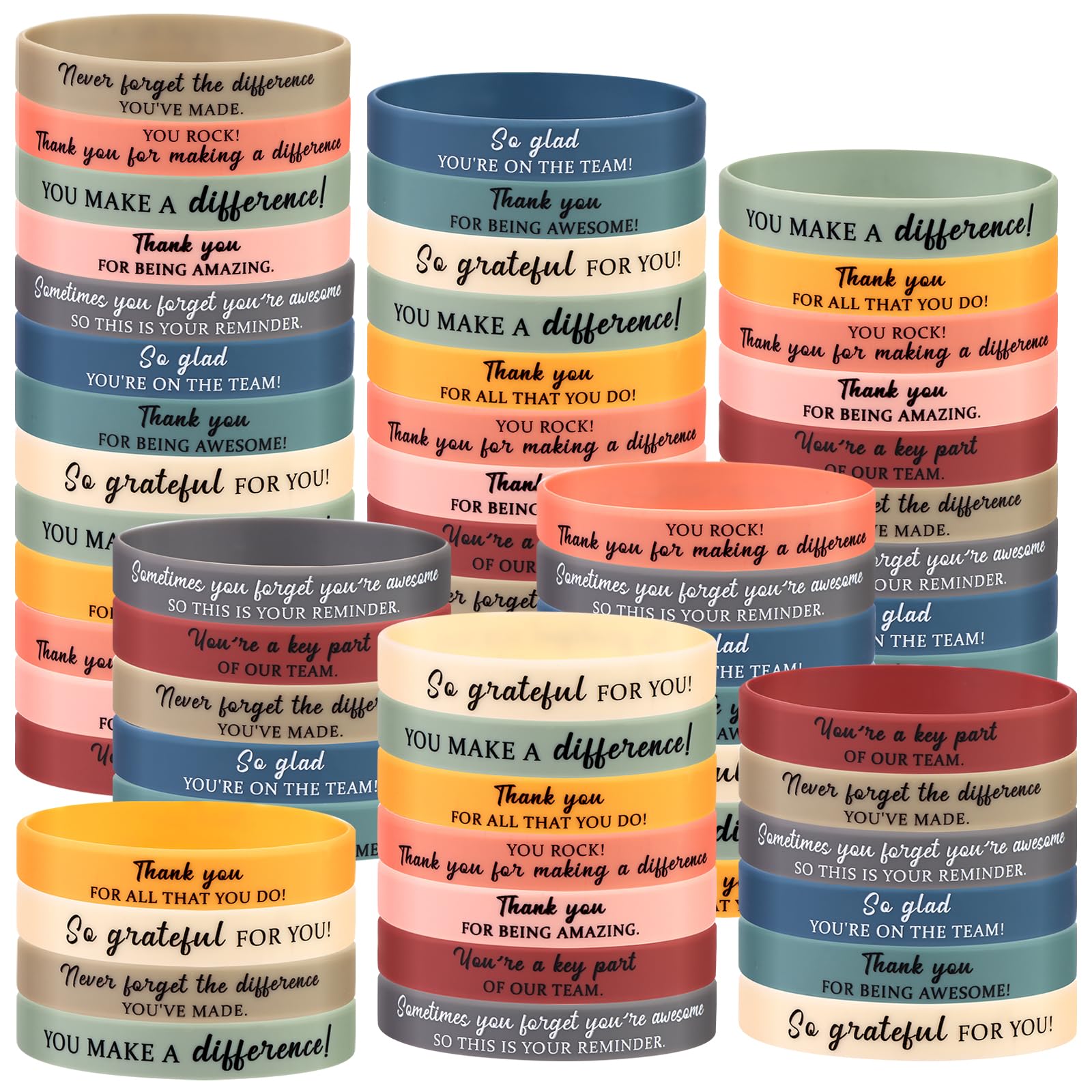 60 Pcs Motivational Silicone Wristbands Thank You Bracelets ...