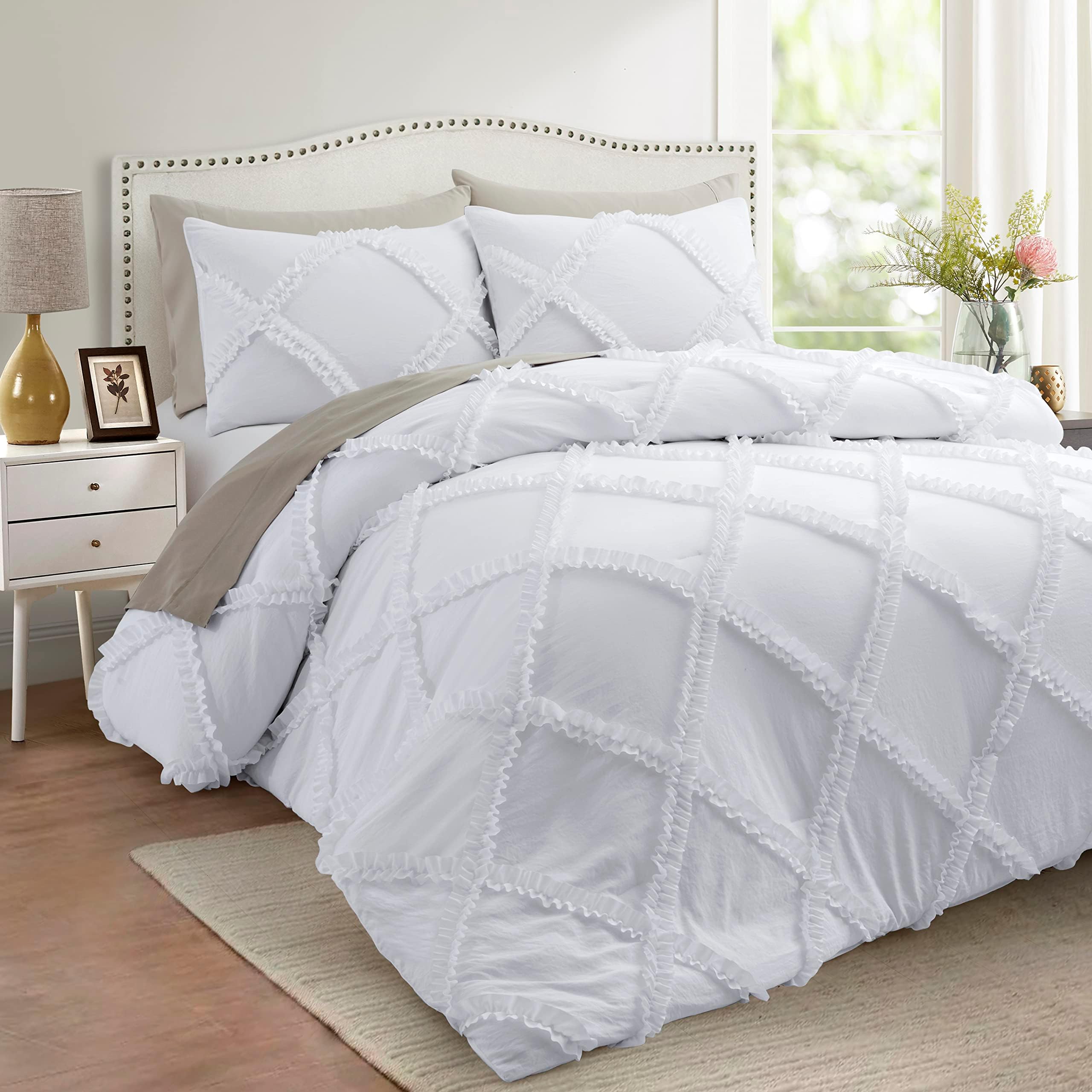 Amazon.com: Comforter Set King Size – 3 Piece Farmhouse Bedding Set ...