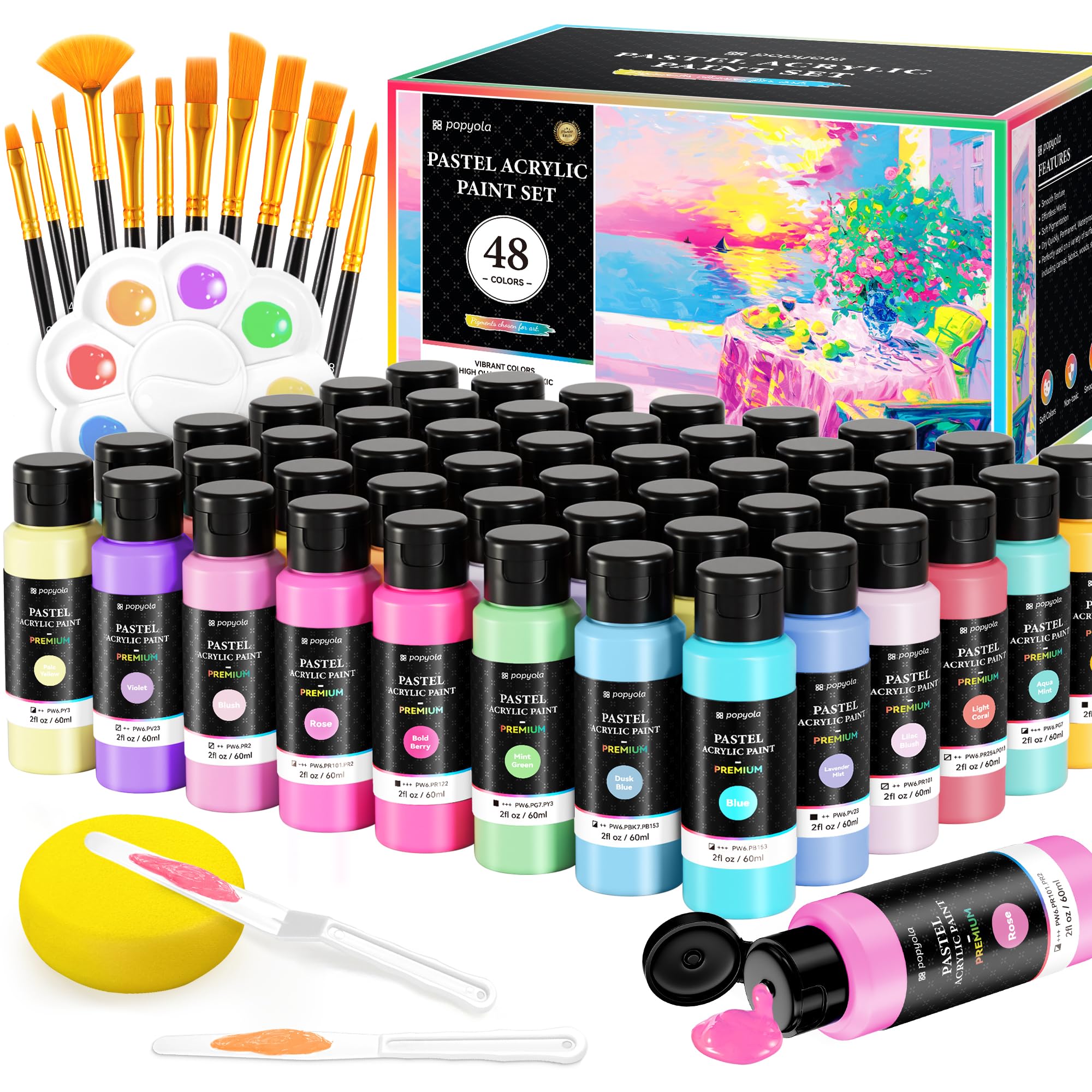 Amazon.com: 64 PCS Pastel Acrylic Paint Set with 12 Brushes, 2 Knives ...