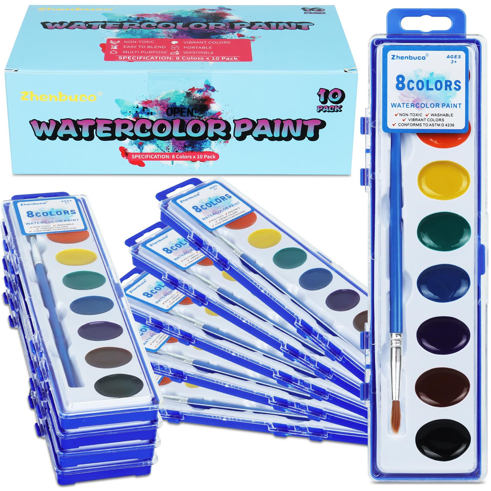 Amazon.com: Watercolor Paint Set for Kids - Bulk Pack of 10, 8 Colors ...