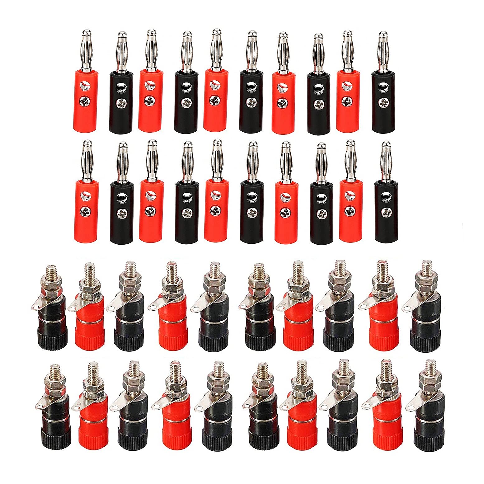 JZK 20 Pcs Banana Plug 4mm + 20 Pcs Speaker Binding Post Terminal ...