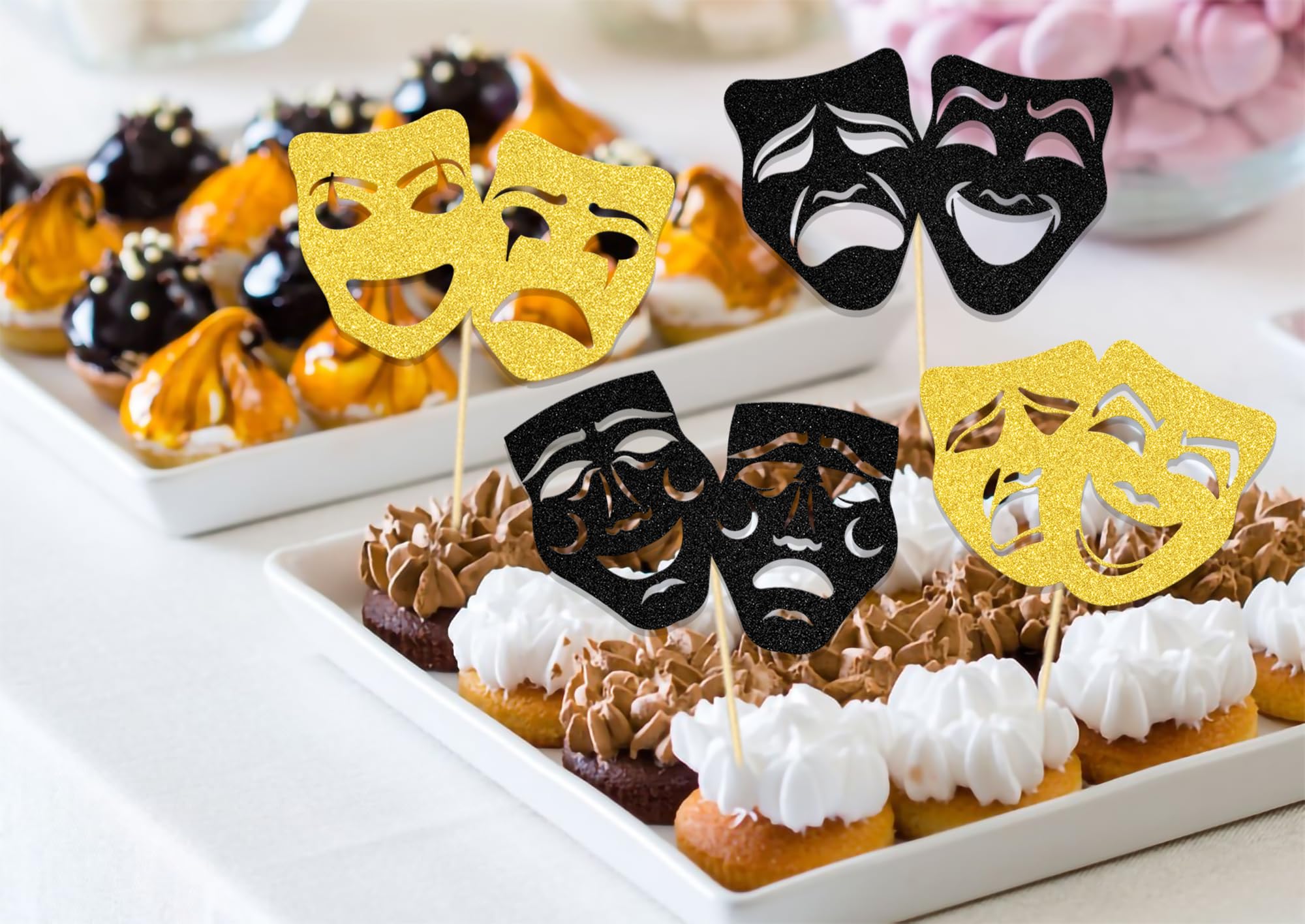 Snapklik.com : 24Pcs Theatrical Mask Cupcake Topper,Comedy Movie Night ...
