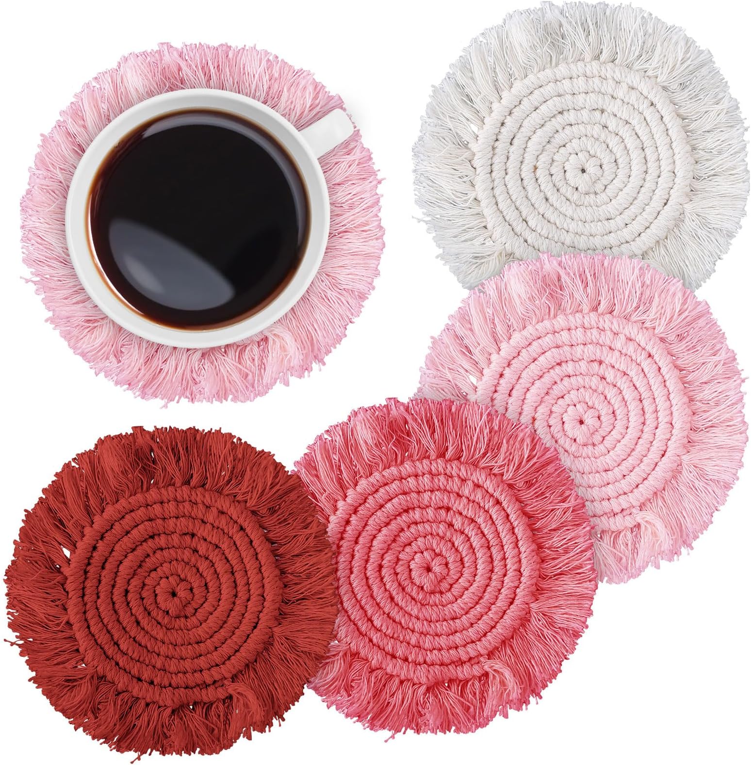 Amazon.com: QXUJI 4PCS Macrame Coasters for Drinks, Handmade Cotton ...