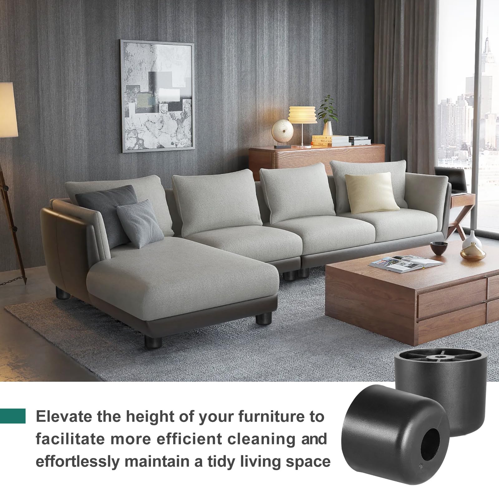 Snapklik.com : 1-1/2 Inch Black Plastic Furniture Legs, Screw-in Couch ...