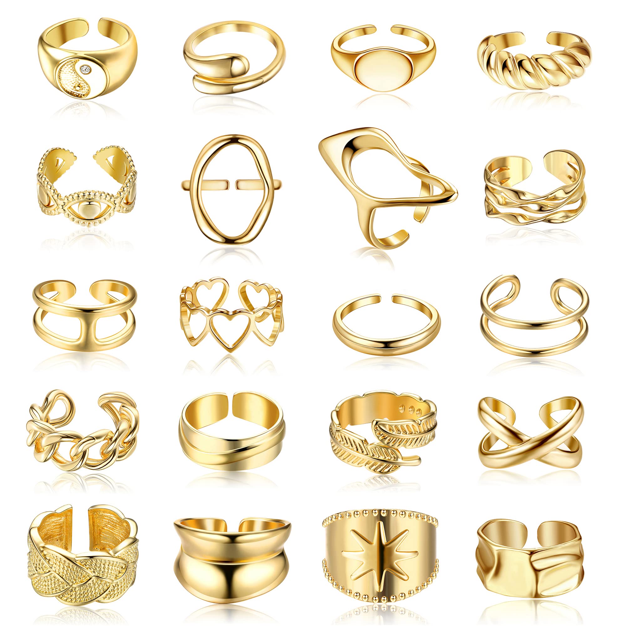 Amazon.com: FIBO STEEL 20 Pcs Gold Chunky Rings for Women 18K Gold ...