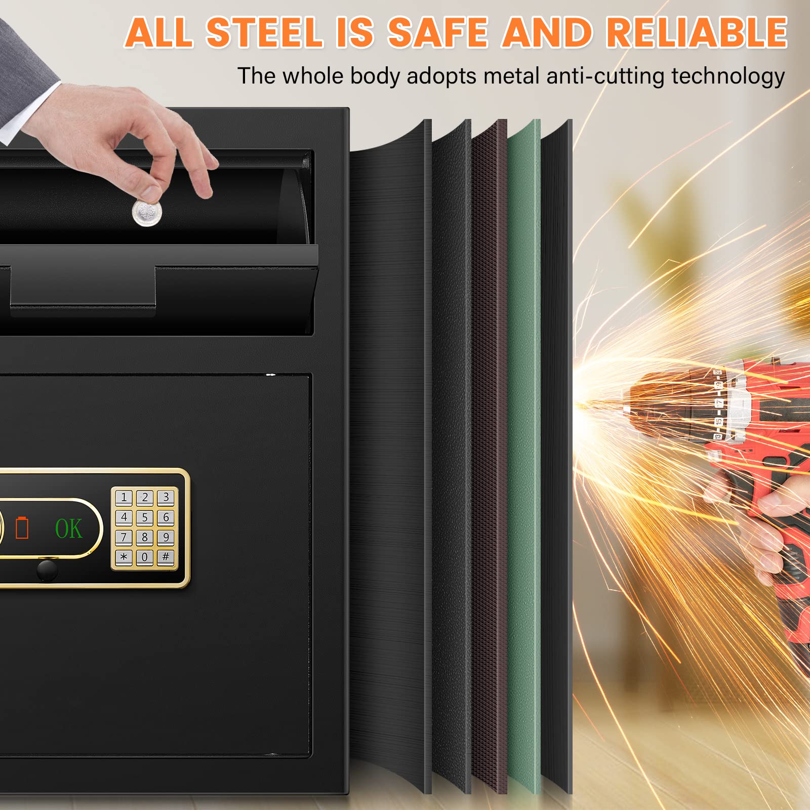 2.6 Cubic Depository Drop Safe Box for Home Fire and Waterproof ...