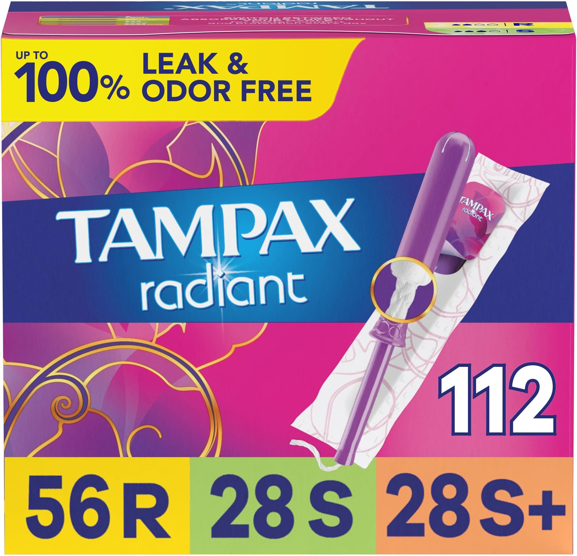 Amazon.com: Tampax Radiant Tampons Multipack, with LeakGuard Braid, Regular/Super/Super Plus ...