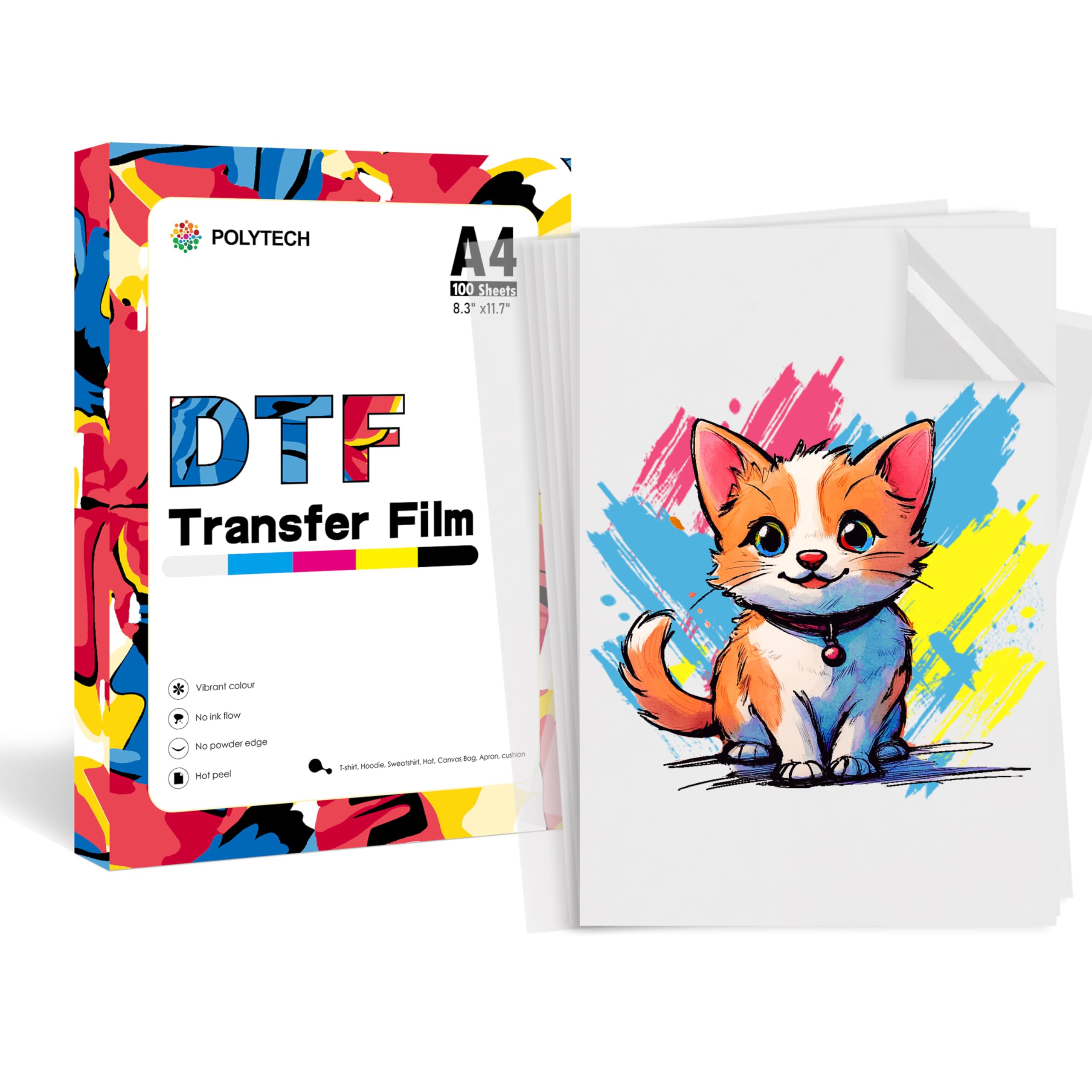 Amazon.com: Polytech DTF Transfer Film, A4 (8.5 x 11) 100 Sheet ...