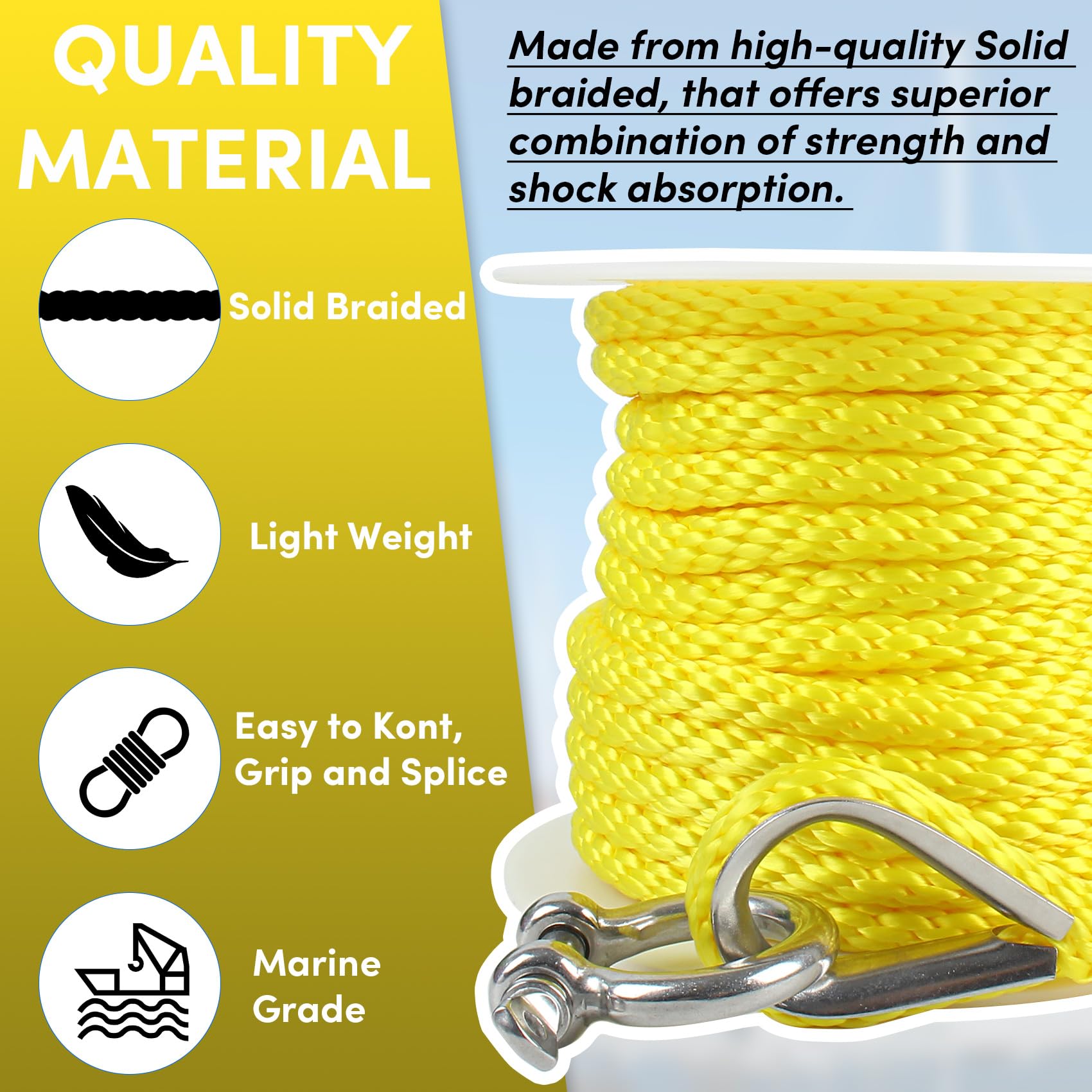 Snapklik.com : Premium Anchor Rope 50 Ft X 3/8 Inch, Solid Braid MFP ...