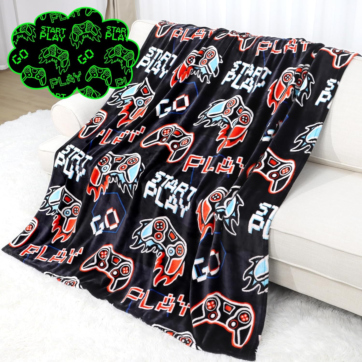 Amazon.com: Glow in The Dark Video Gaming Blanket Soft Fuzzy Gamer ...