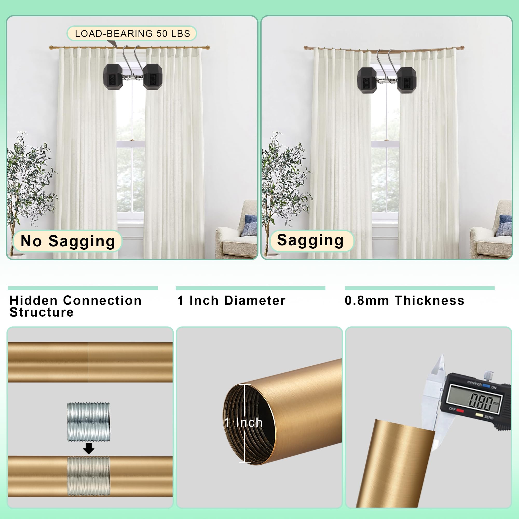 Snapklik.com : Lwiiom Warm Gold Curtain Rod For Windows 28 To 86 Inch ...