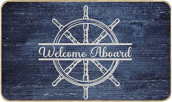 Amazon.com: Nvotell Welcome Aboard Navy Nautical Door Mat - Welcome ...