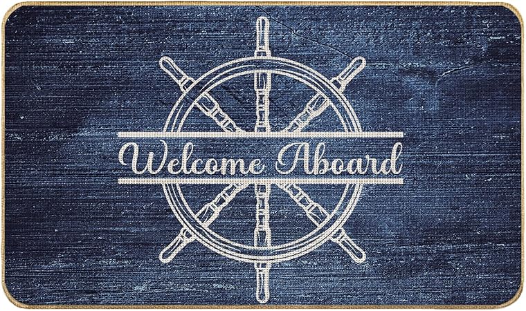 Amazon.com: Nvotell Welcome Aboard Navy Nautical Door Mat - Welcome ...