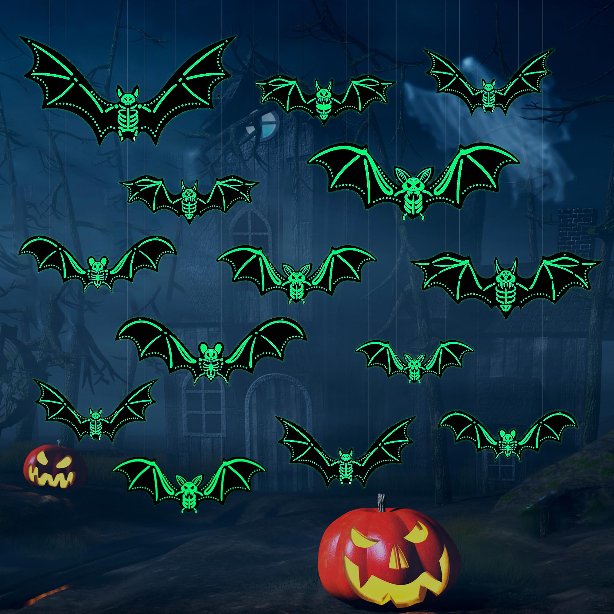 Amazon.com : Halloween Hanging Flying Bats Decorations, 12pcs Glow in The Dark 3D Display ...