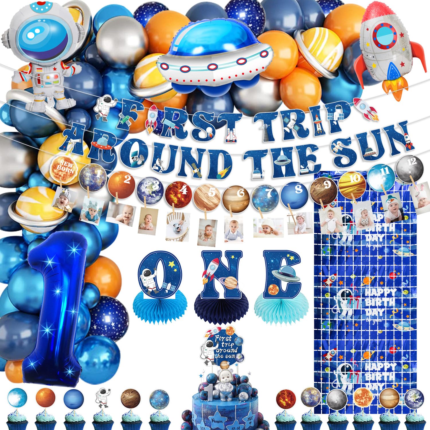 Space 1st Birthday Decorations, Include First Trip Around The Sun ...