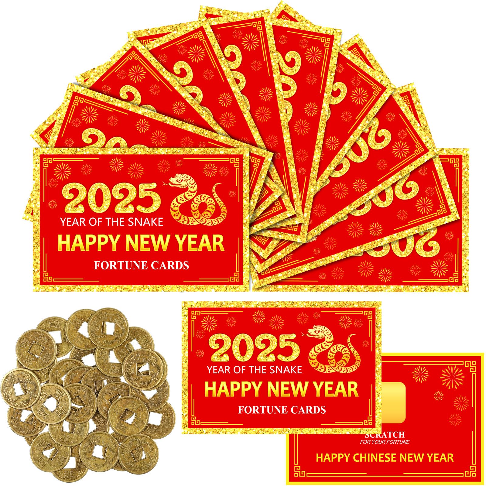 Buy Capoda 25 Counts Chinese New Year Fortune Cards 2025 Year of The ...