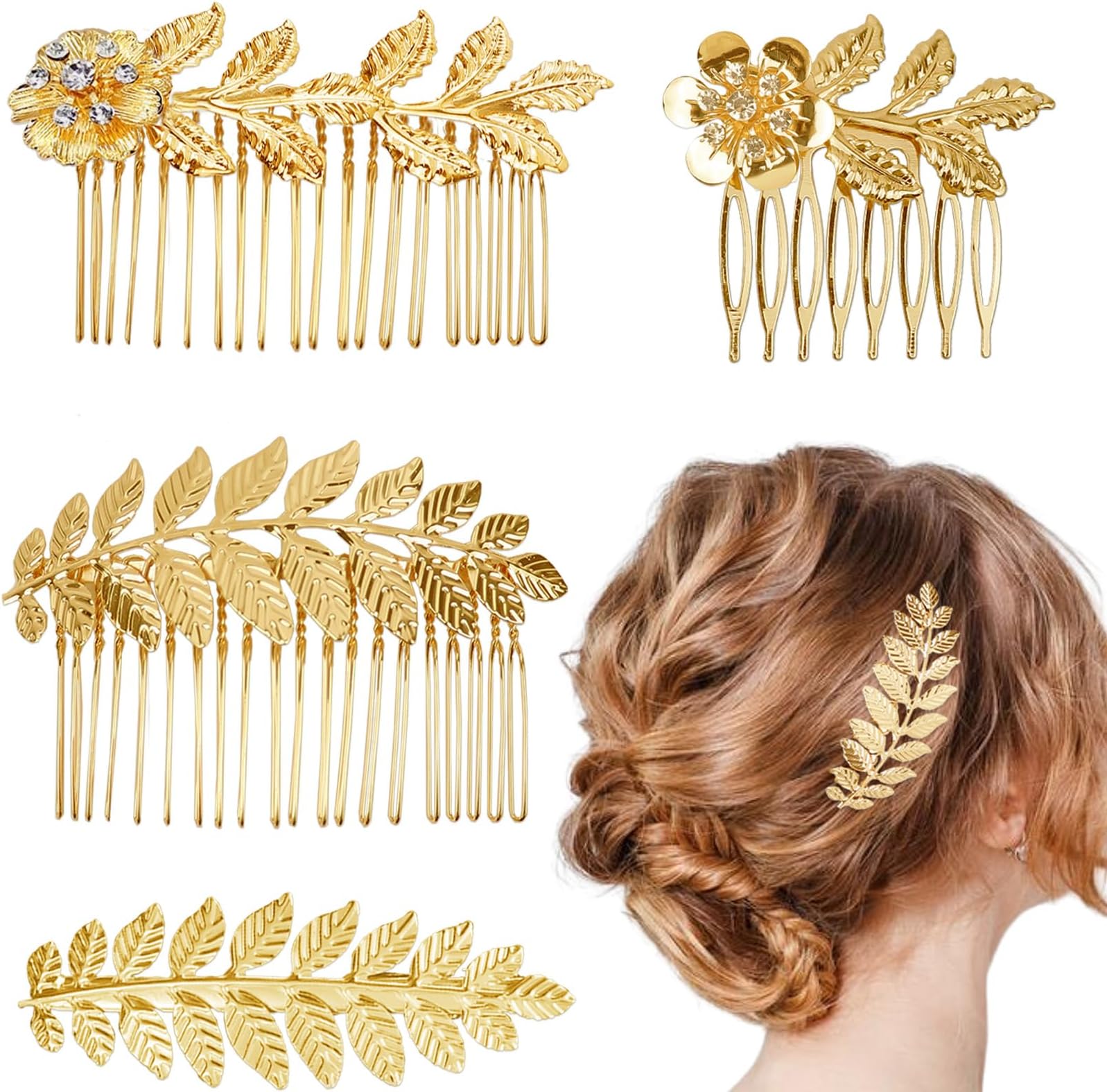 Amazon.com : BERYUAN Bridal Hair Comb Set Gold Flower Hair Comb for ...
