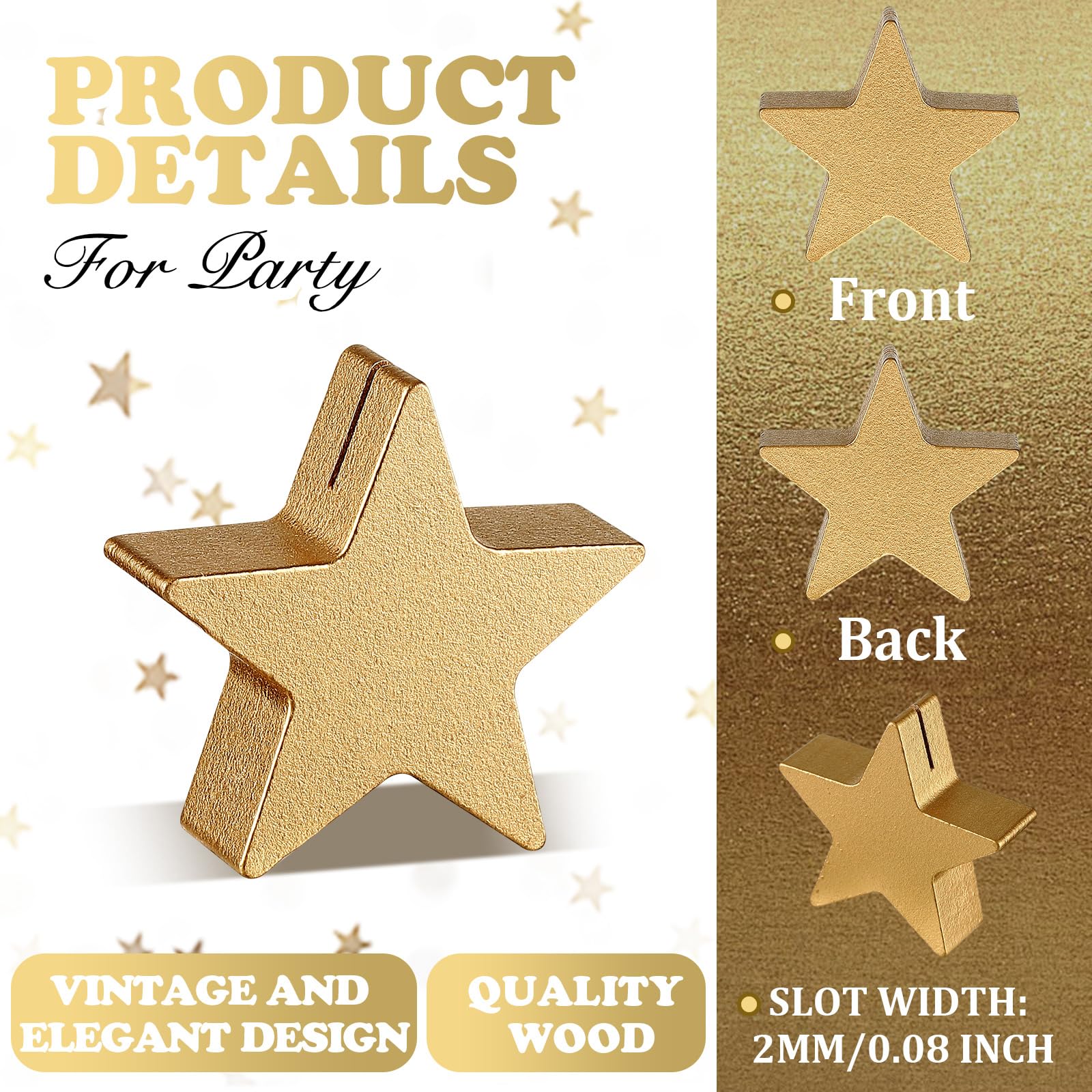 Snapklik.com : 24 Pcs Gold Star Wooden Table Place Card Holders Table ...