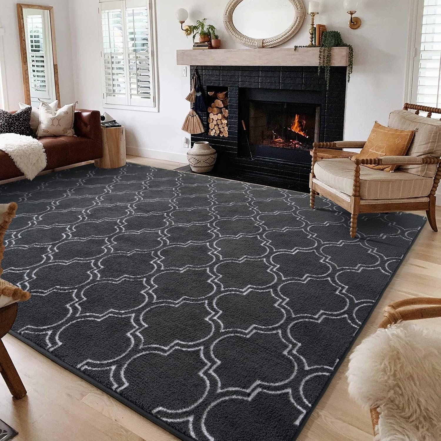 HOMORE Geometric Shag Rug for Bedroom, 5'x7' Rugs for Living Room, Soft ...
