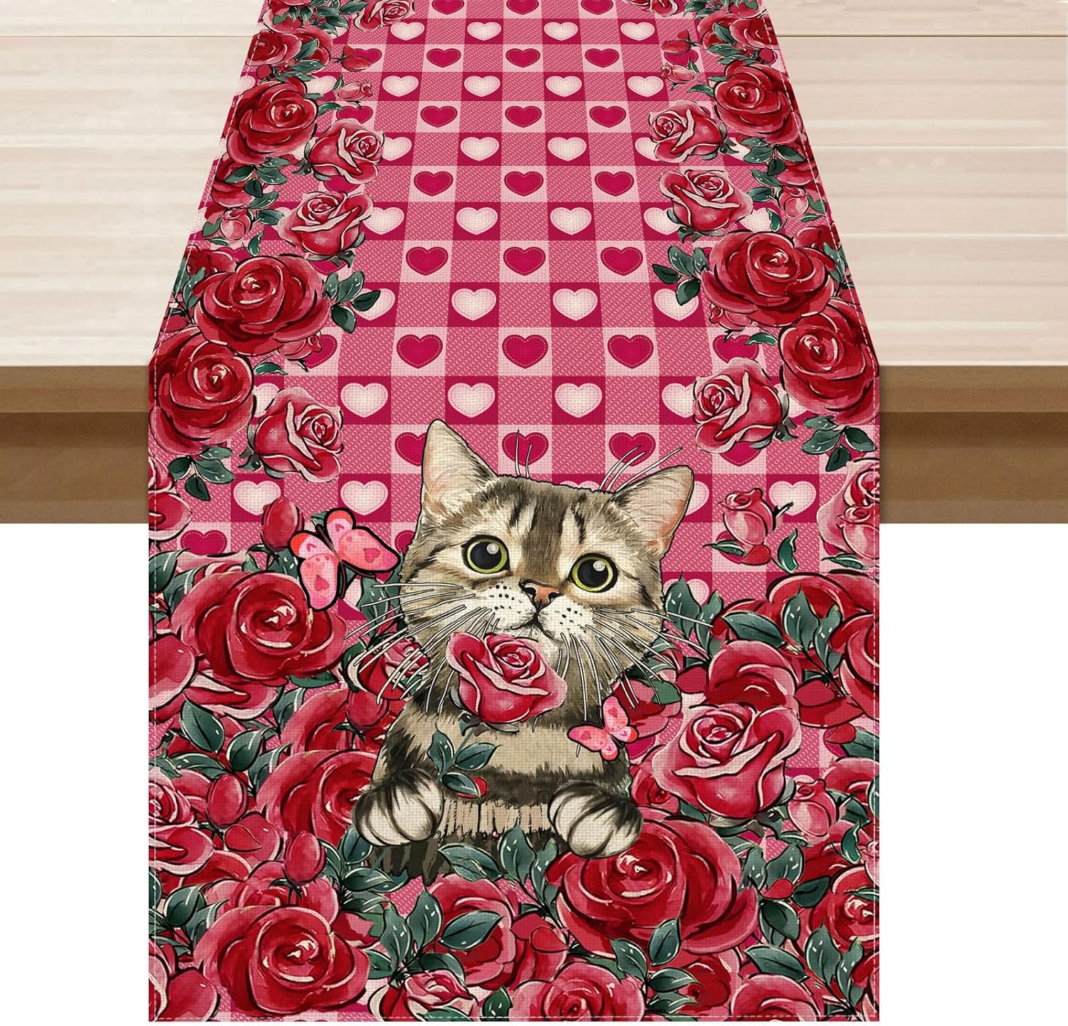 Amazon.com: XCHI Roses Flowers Cat Love Hearts Plaid Valentine's Day ...