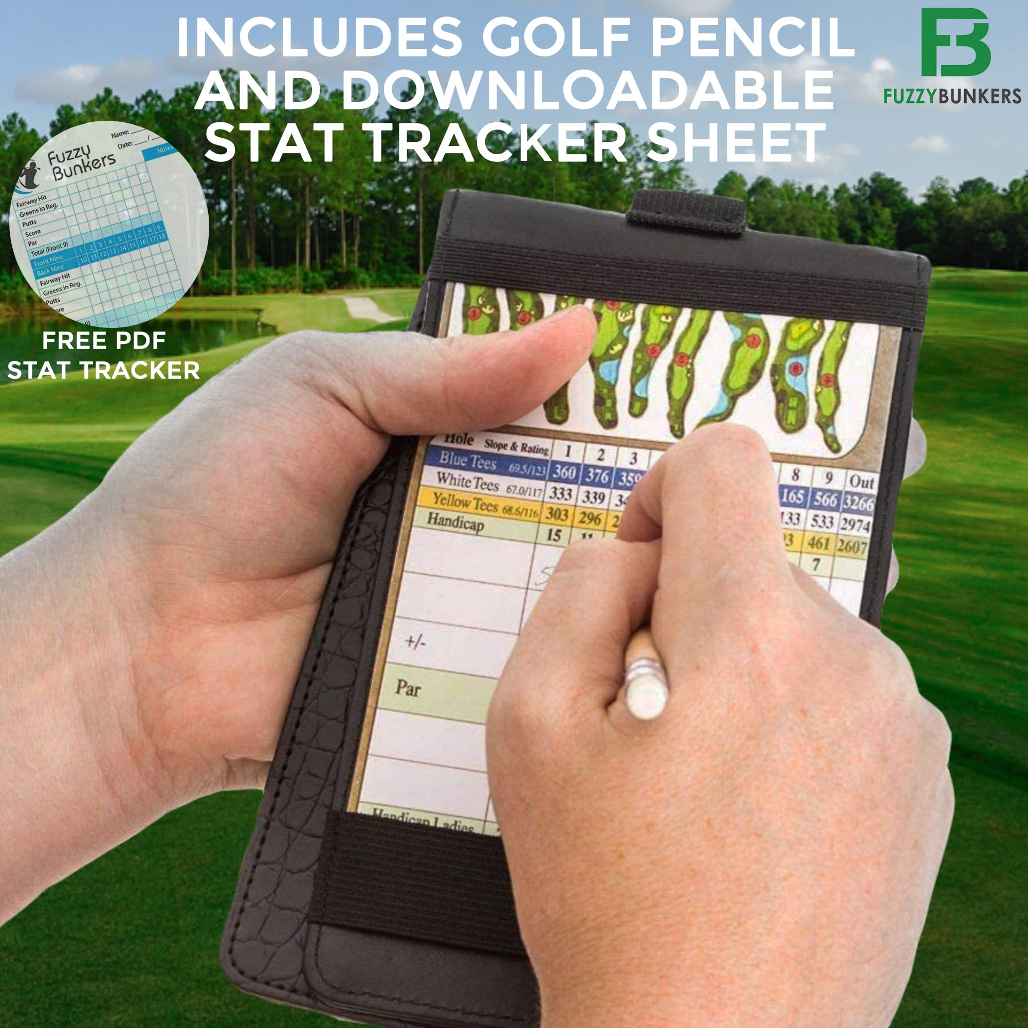 FB FUZZYBUNKERS Quality Leather Golf Scorecard Holder - Yardage Book ...