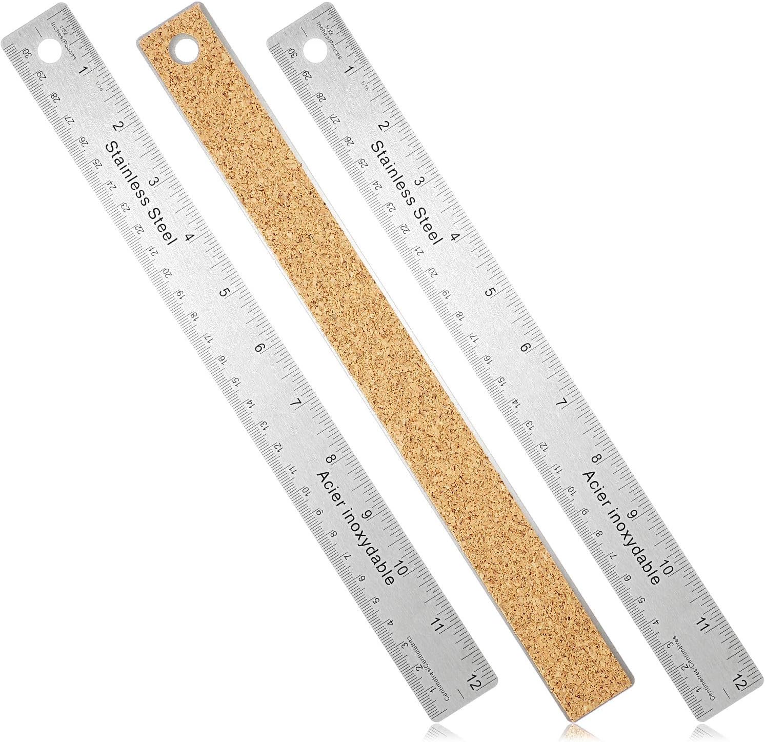3 Pieces Stainless Steel Cork Base Rulers 12 Inches 30 cm Non Slip ...