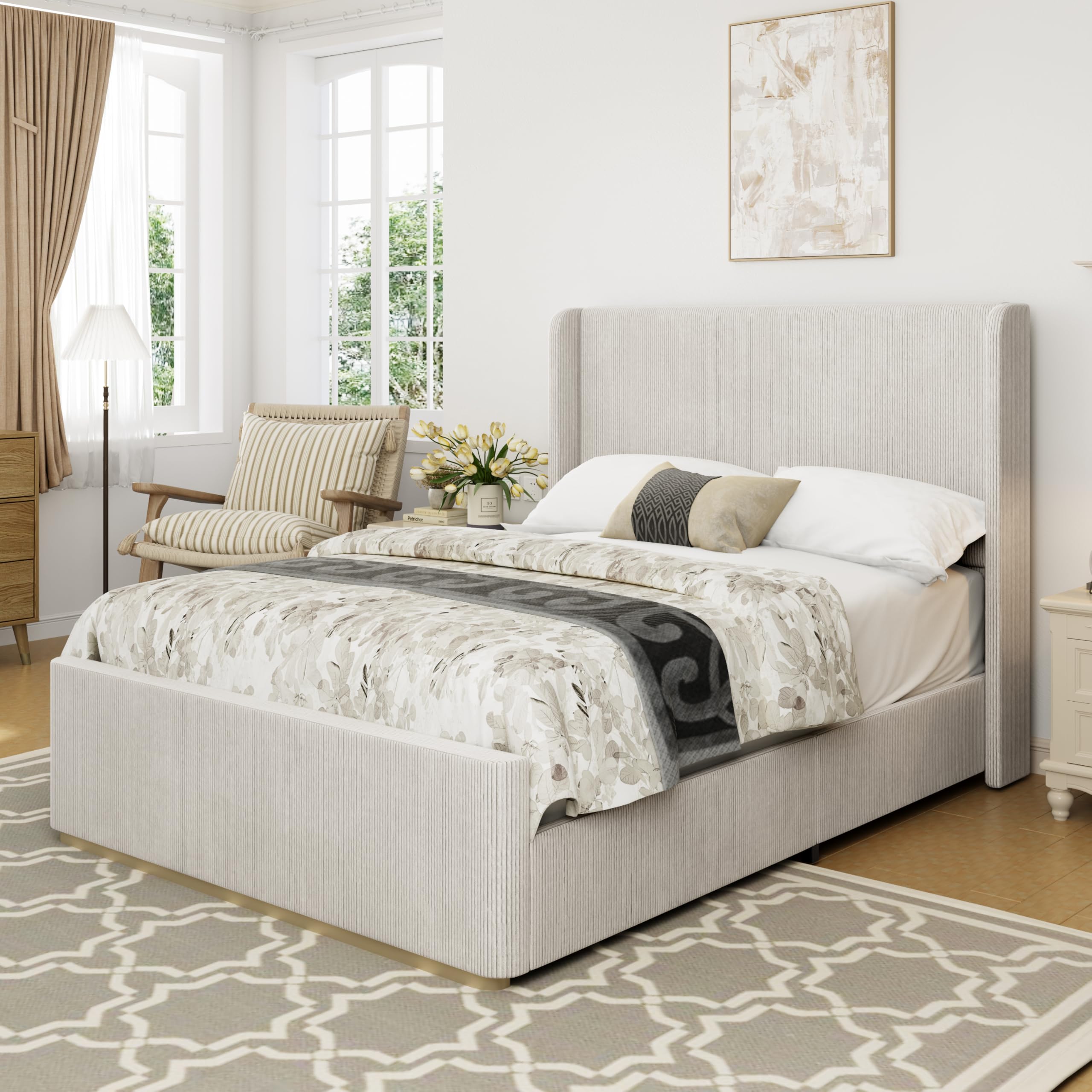 Amazon.com: LUSPAZ King Size Corduroy Upholstered Platform Bed Frame ...