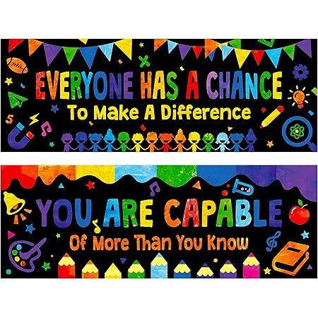 Amazon.com: 2 Pieces Motivational Classroom Banner Poster Positive ...