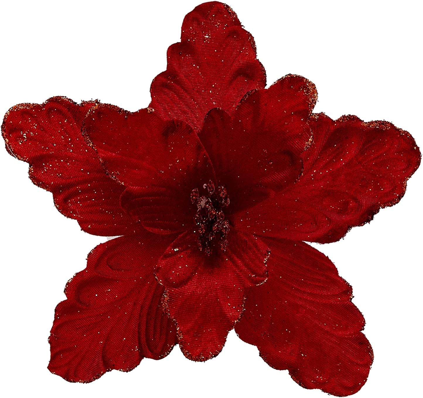 Amazon.com: Ansho Pack of 6 Glitter Poinsettia Flower 11 Inches Large ...