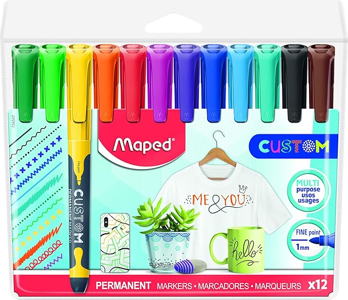 Maped Permanent Multi-Color Marker with Thin Bullet Tip (Pack of 12 ...