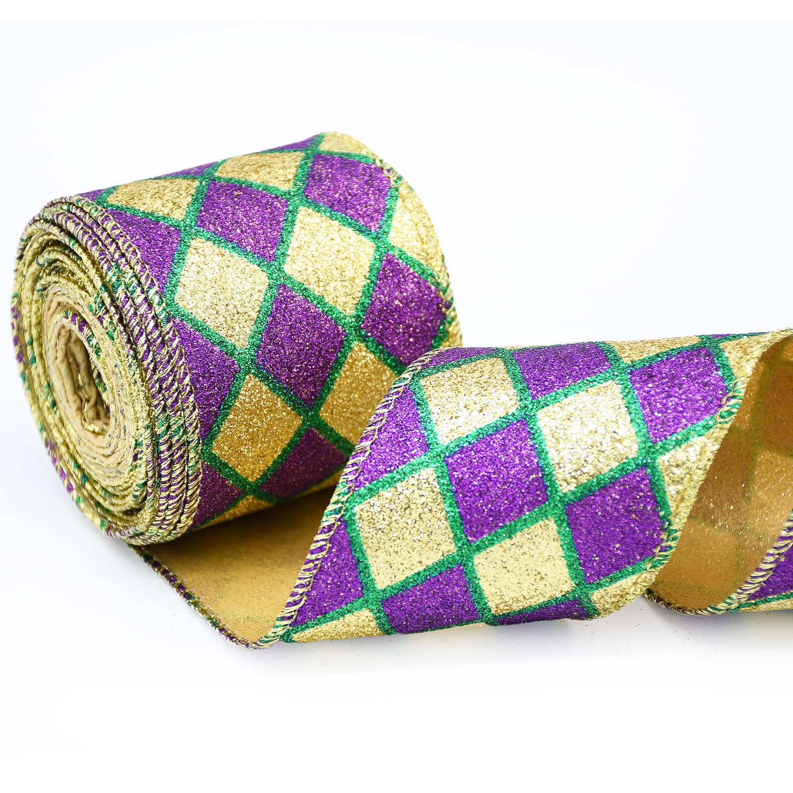 Amazon.com: 2.5" X 10 Yards Mardi Gras Ribbon Wired Edge - Purple Green ...