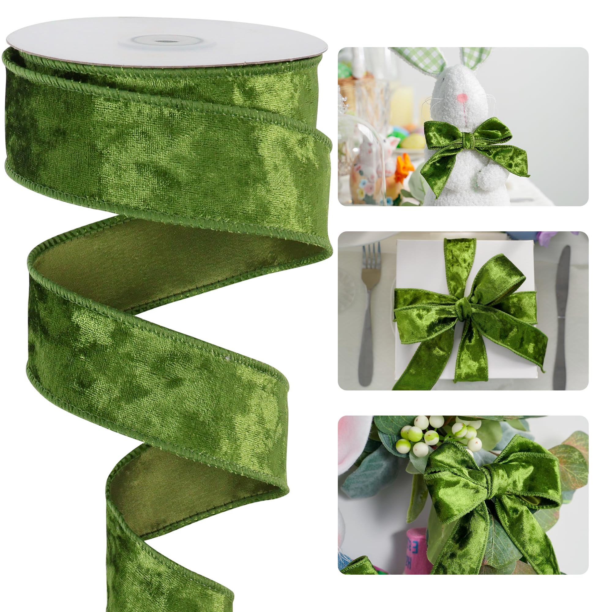 Amazon.com: HUIHUANG Moss Green Velvet Wired Ribbon 1-1/2", Light Moss ...