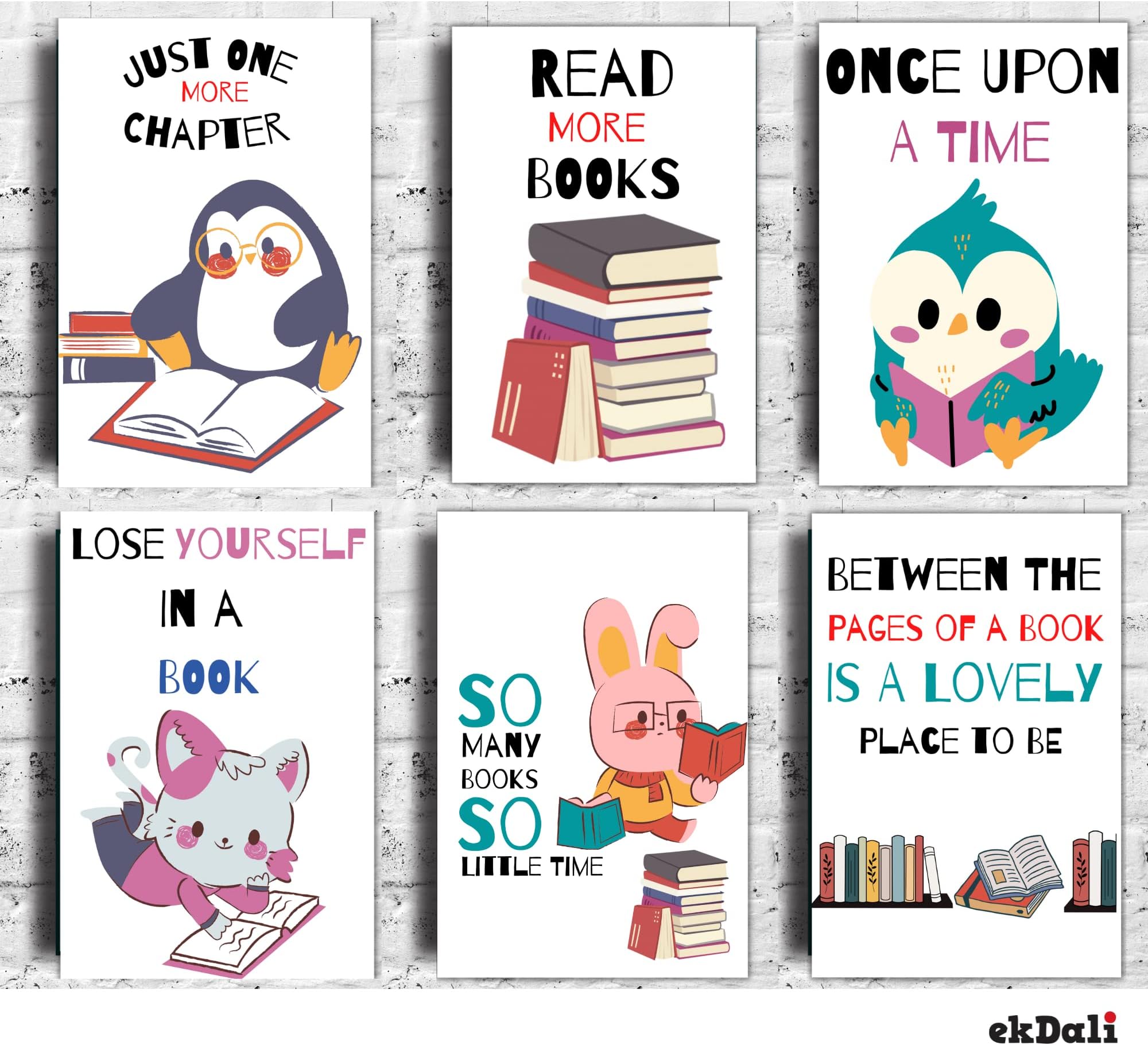 EKDALI Book Lovers Poster set for kids | Set of 6 book lovers posters ...