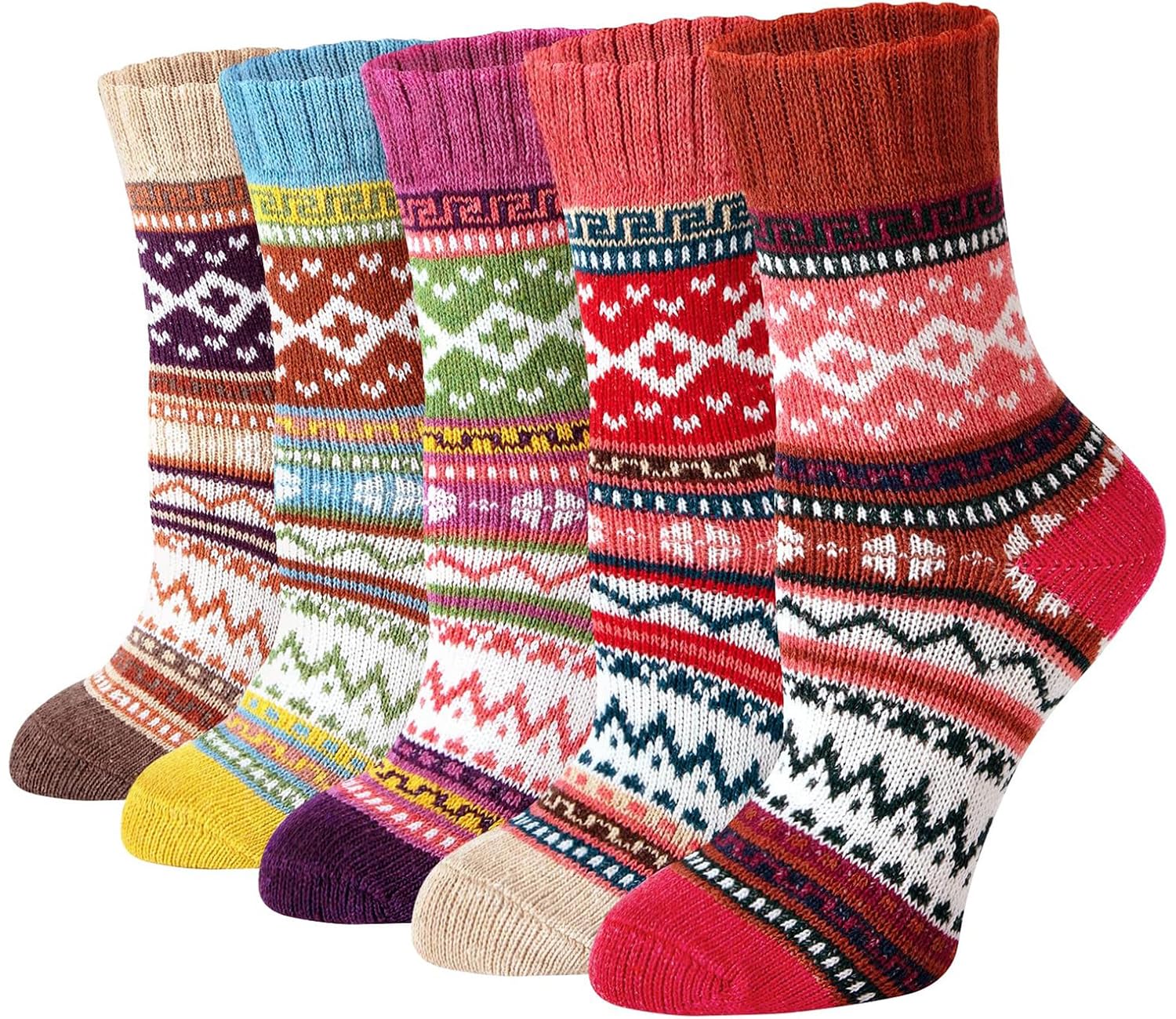 5 Pairs Socks for Women, Vintage Winter Warm Wool Womens Socks, Crew ...